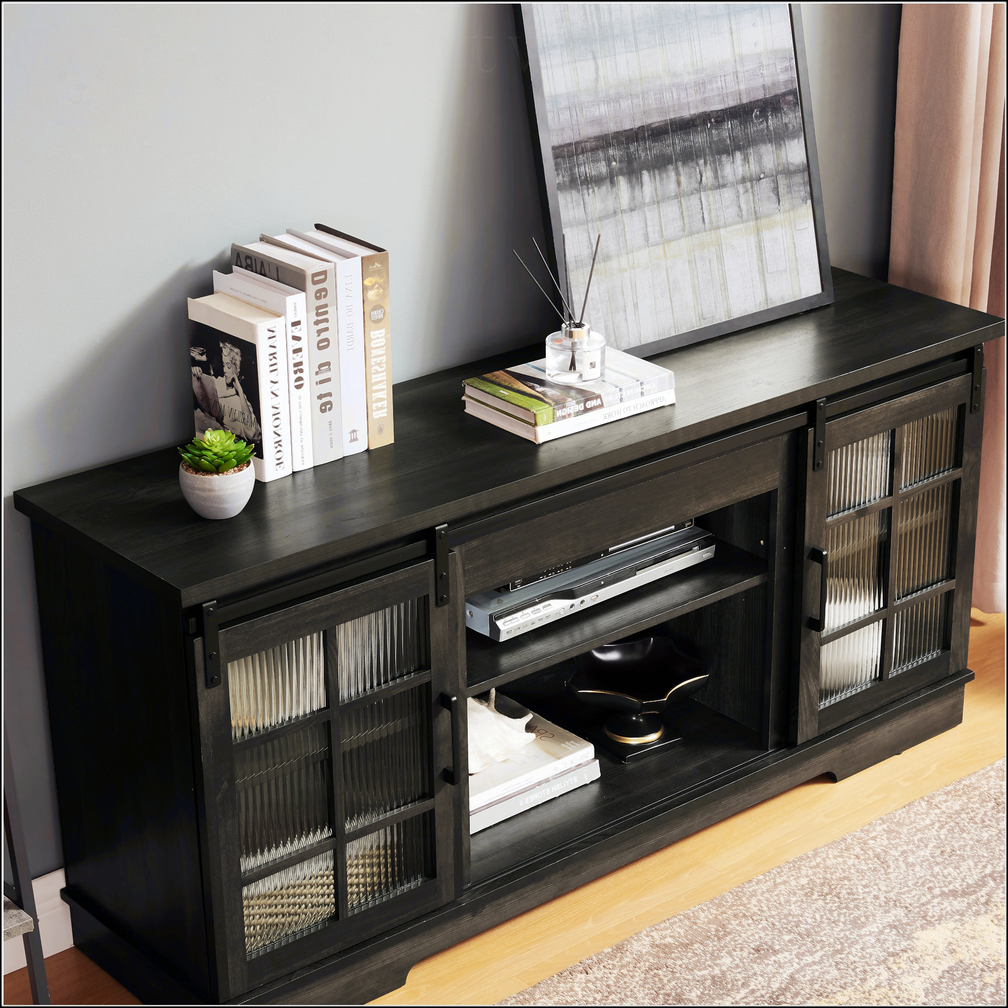 August Grove® Multipurpose Sliding Door TV Stand Large Storage Cabinet ...