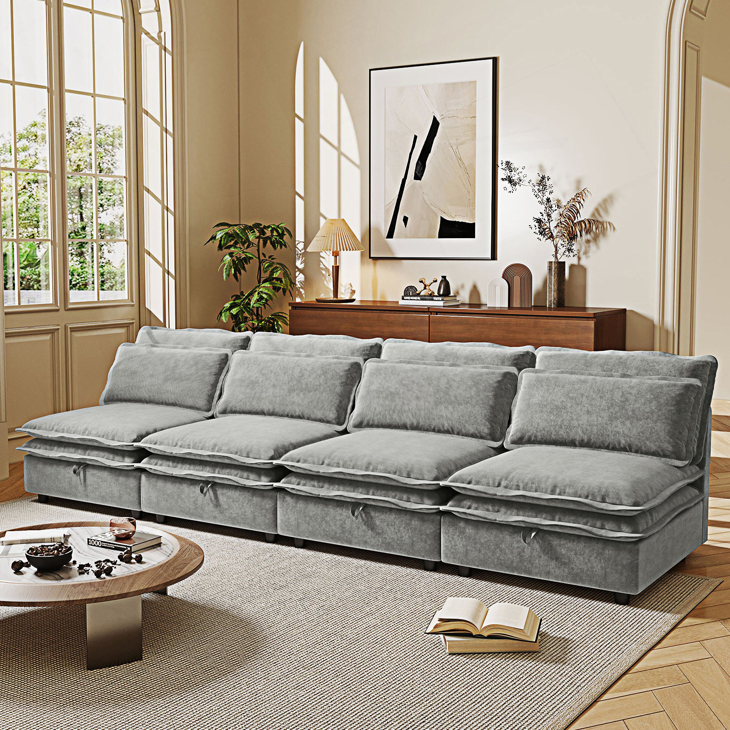 Latitude Run® Double-Layer Modular Sofa, Freely Combinable 4-Seater ...
