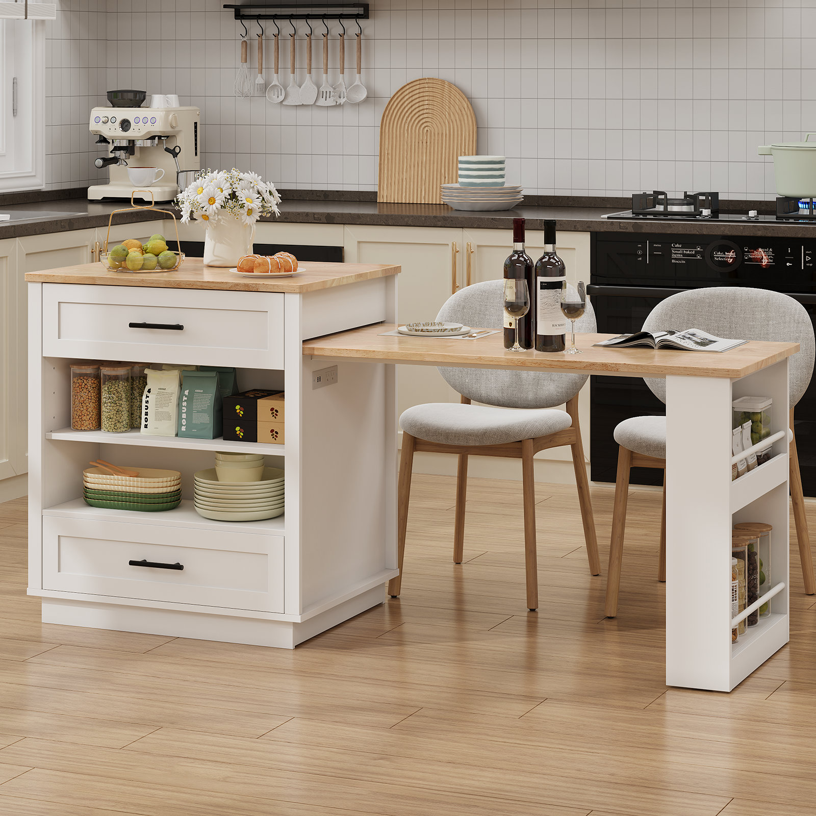 Ophelia & Co. 48.7"-76" Expandable Kitchen Island With Solid Wood Top ...