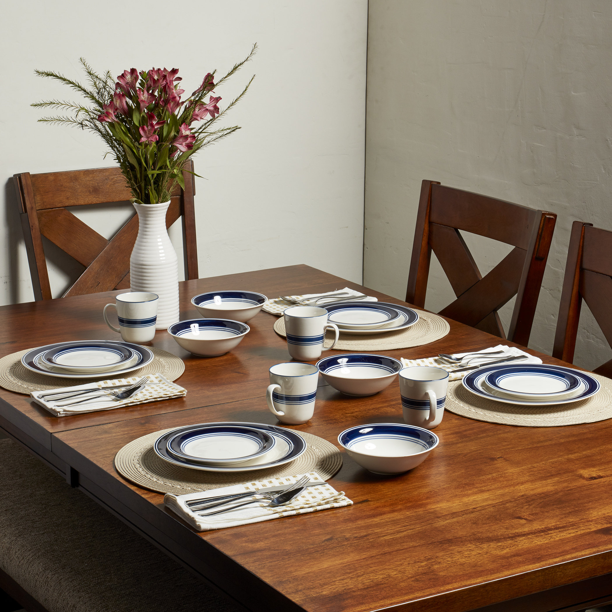 Tabletops Gallery 16 piece Dinnerware Set Blue Stripe | Wayfair
