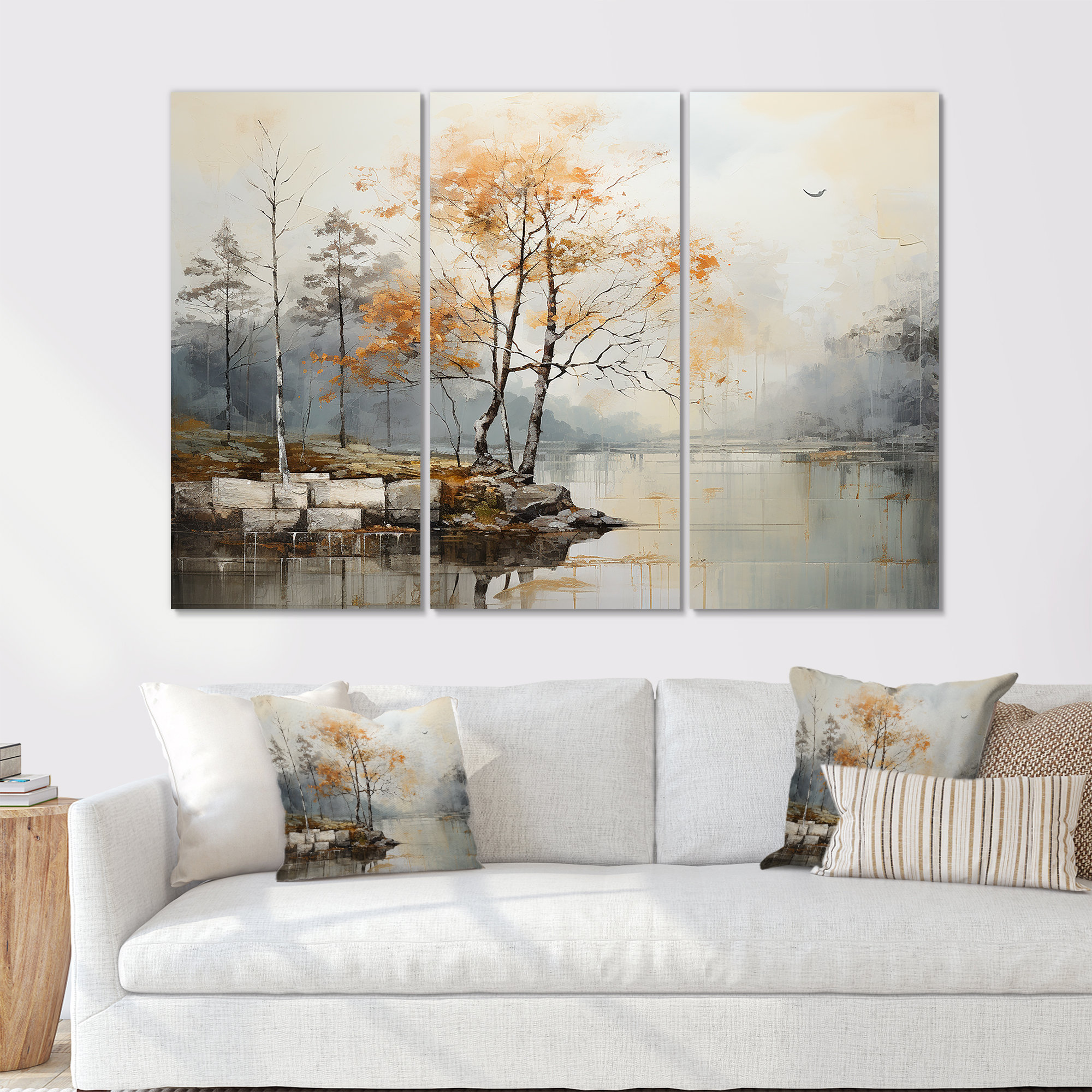 Millwood Pines Grey Minimalism Calm River Forest I - River Decor Wall ...