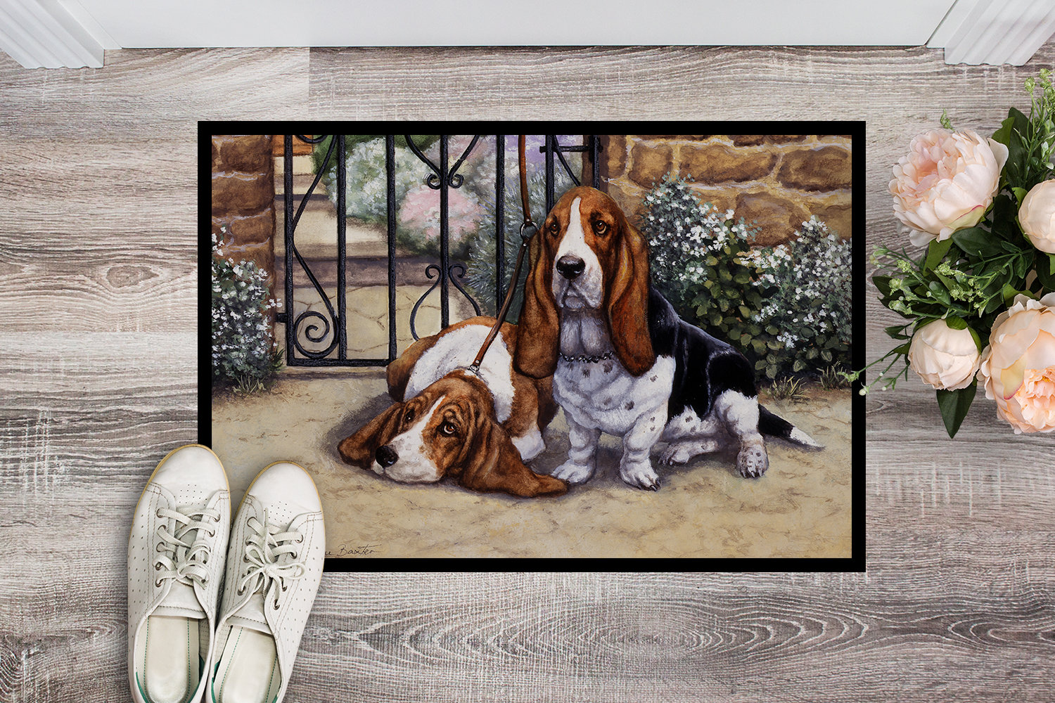 Winston Porter Tuleta Basset Hound at The Gate Non-Slip Outdoor Door ...