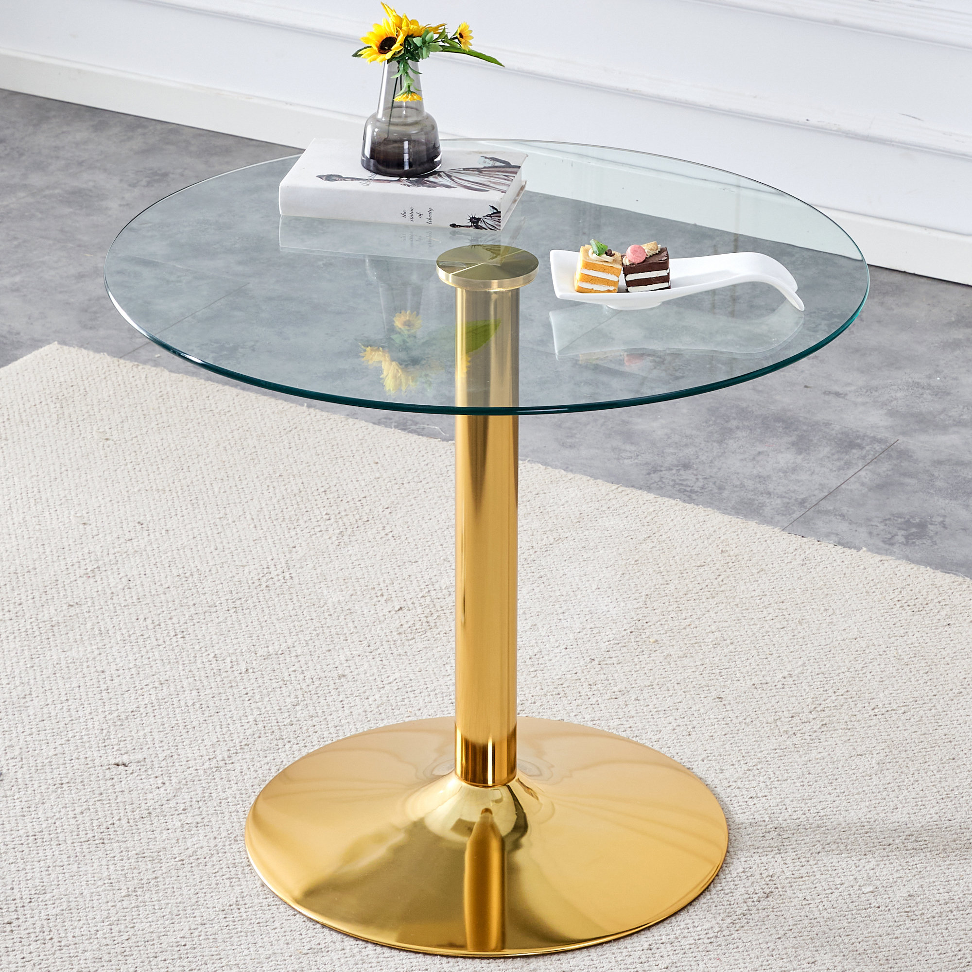 Mercer41 Round Tempered Glass Dining Table with Metal Legs | Wayfair