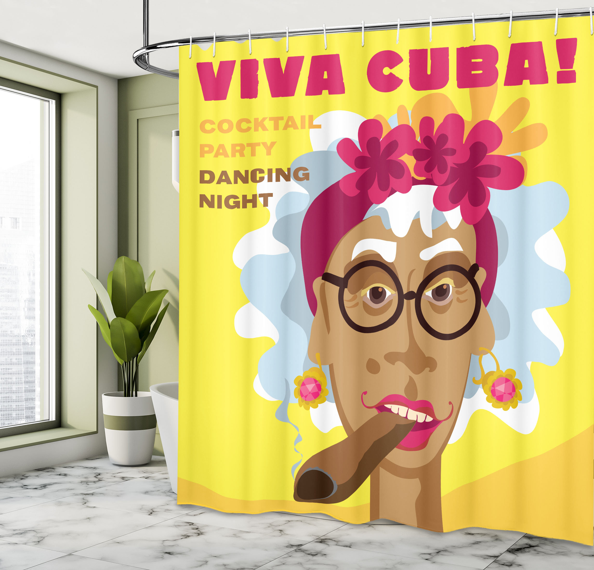 Ivy Bronx Cigar Shower Curtain Cuban Woman Caricature Art 69"Wx70"L ...