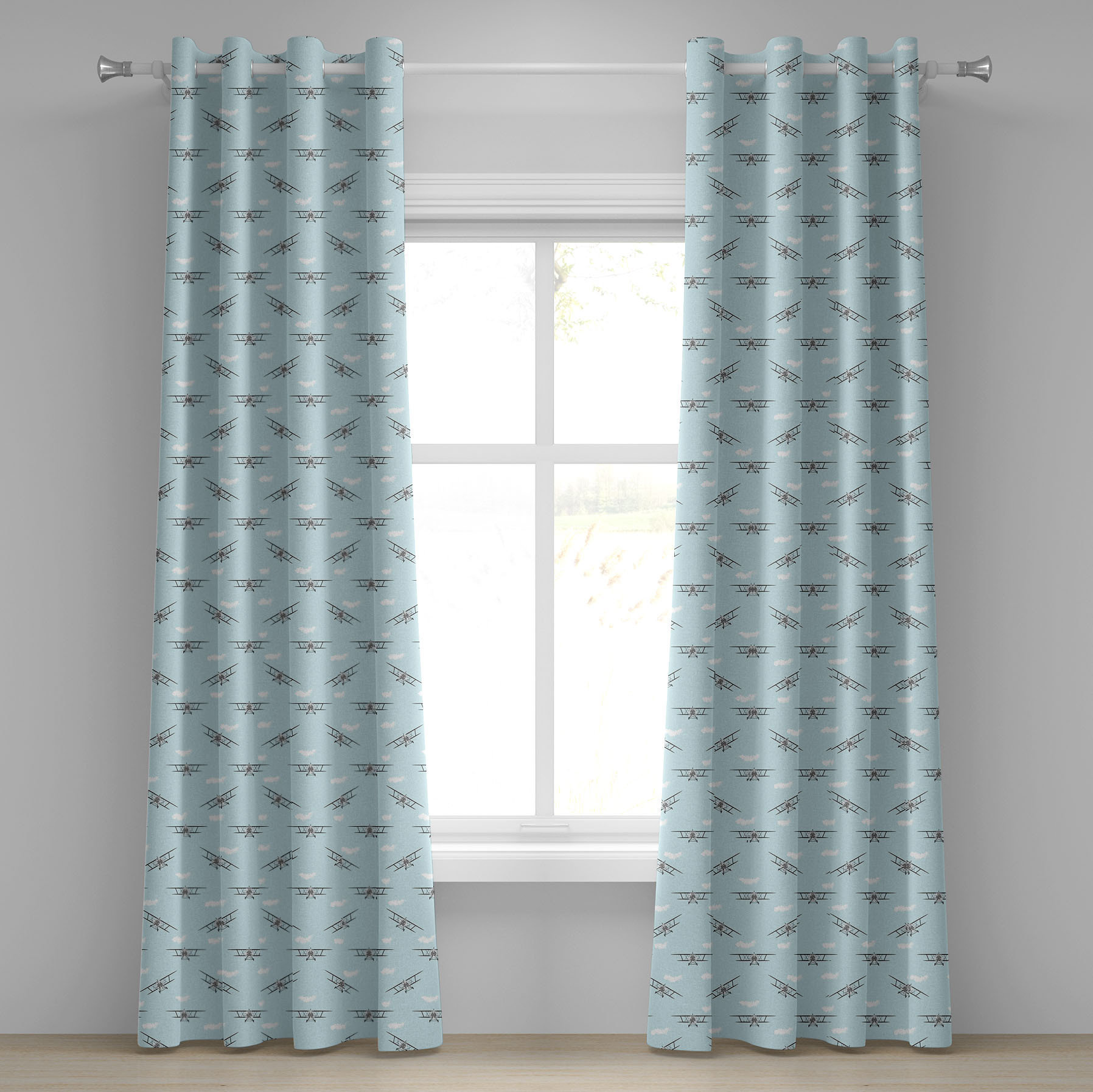 East Urban Home Airplane Grommet Curtain 2-Panel Window Drapes, Pale ...