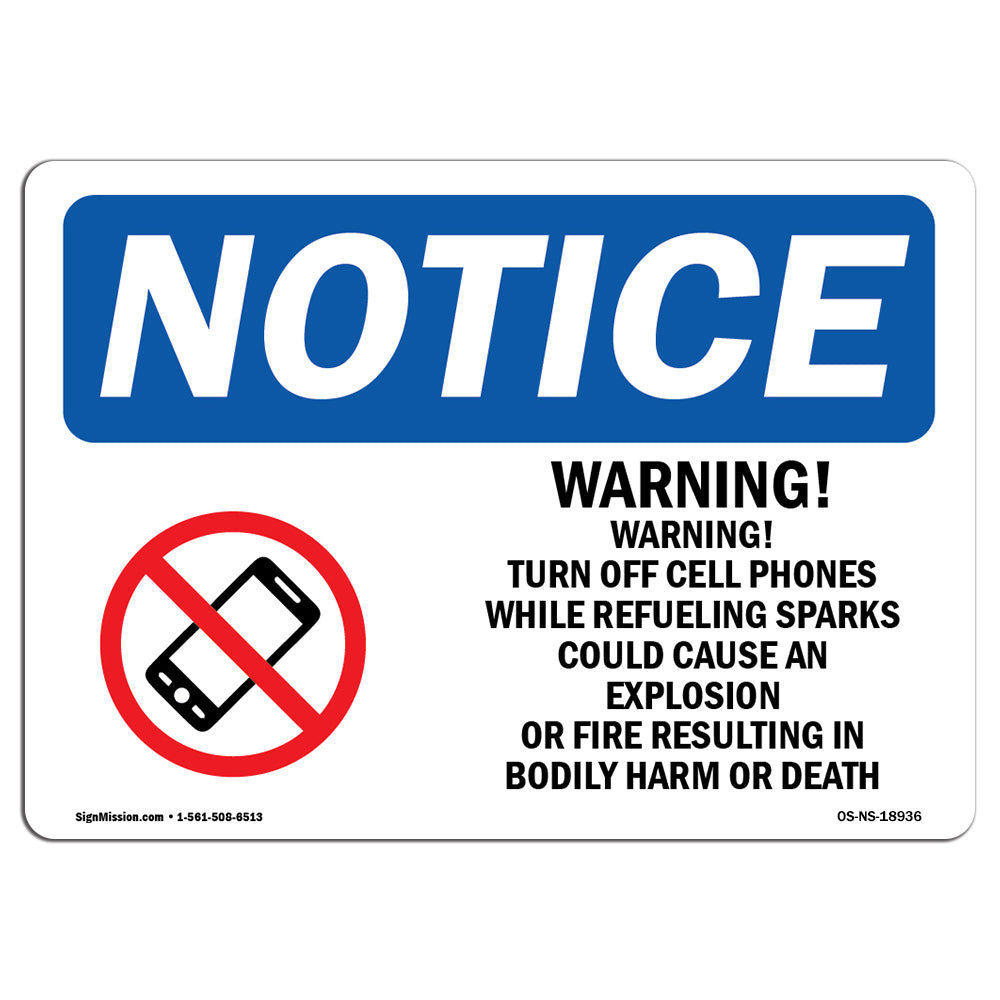 SignMission Osha Notice Warning! Turn Off Cell Phones Sign with Symbol ...