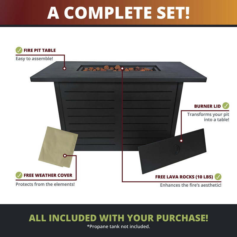 Latitude Run® 42" Rectangular Propane Fire Pit Table | Wayfair