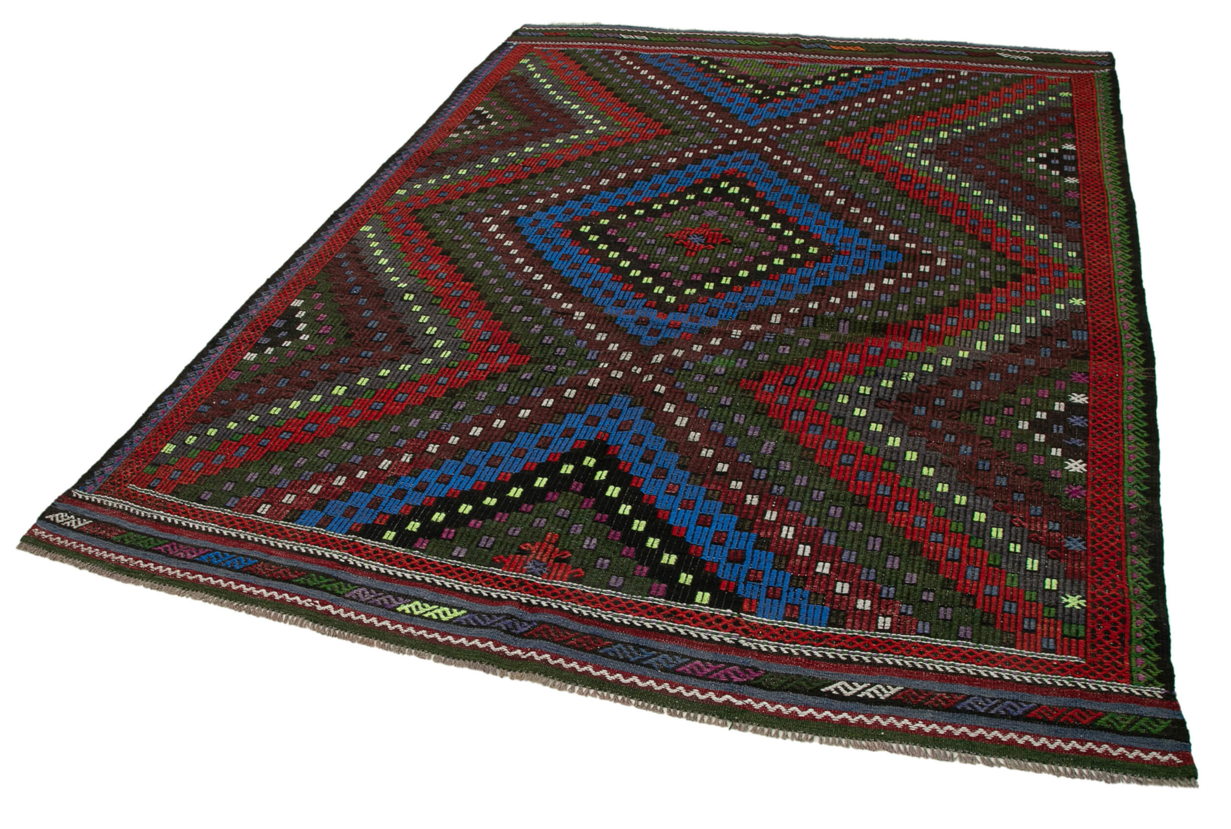 Rug N Carpet Geometric Kilim Red Geometric Wool Handmade Area Rug ...