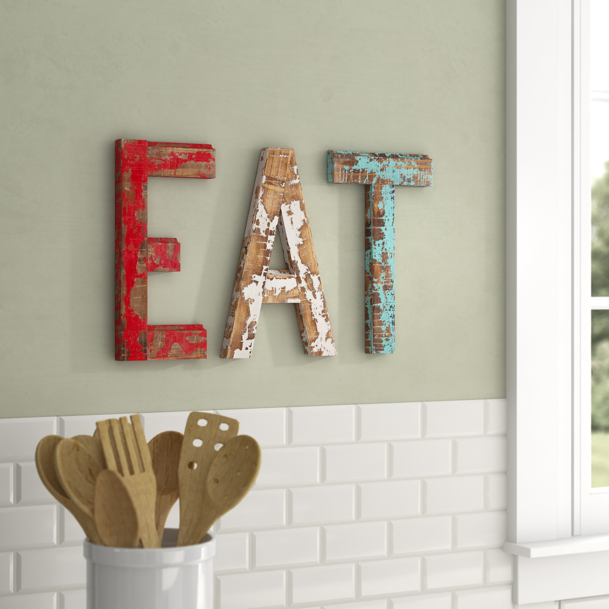 Trent Austin Design® Solid Wood "EAT" Letters Weathered Wall Decor ...
