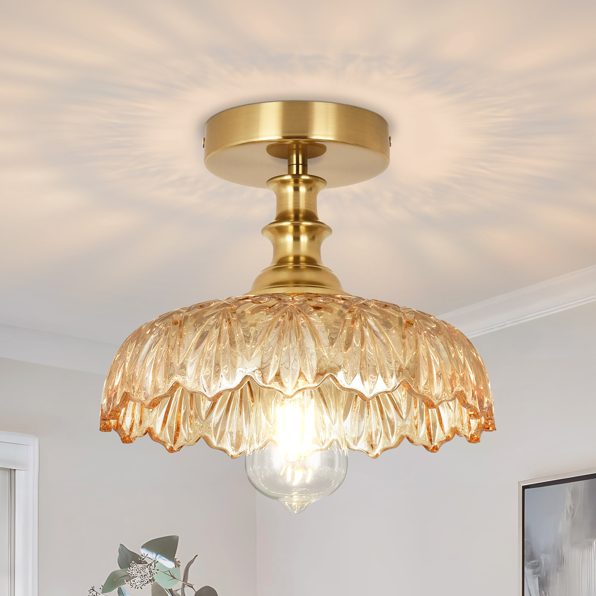 House of Hampton® Maemi Vintage Semi-flush Mount Ceiling Light,petal ...