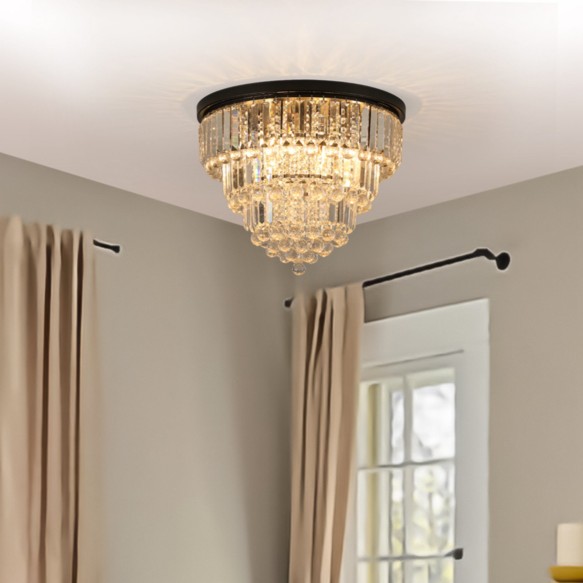 Myhomekeepers Black Luxury Modern Style Crystal Lights, Large Ceiling ...