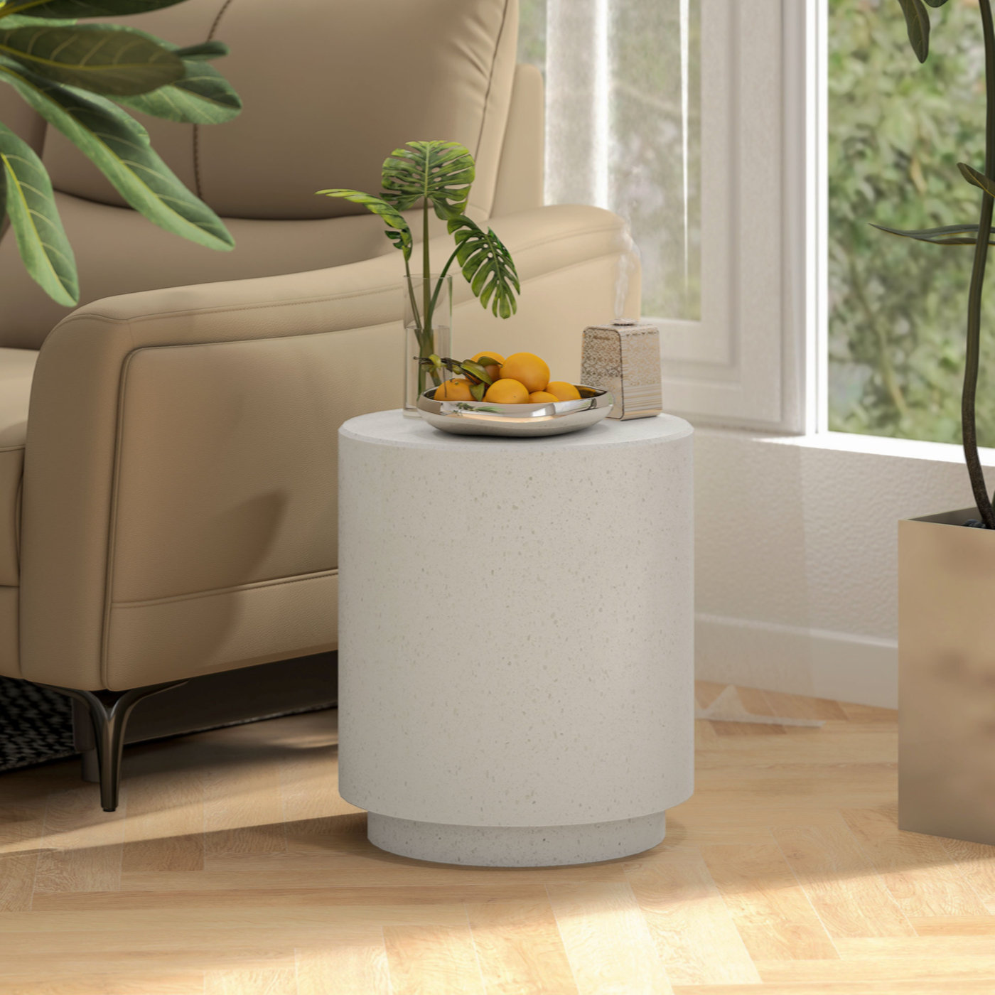 Mercer41 HOMCOM Round Side Table, Weight Accent Table With Terrazzo ...