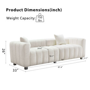 Mercer41 Gieze 87.4" Mid-Century Sofa Couch, 3 Seater Sofa with Two ...