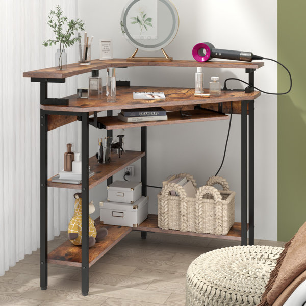Wrought Studio™ Fitnat Corner Desk with Power Outlet, LED Triangle ...