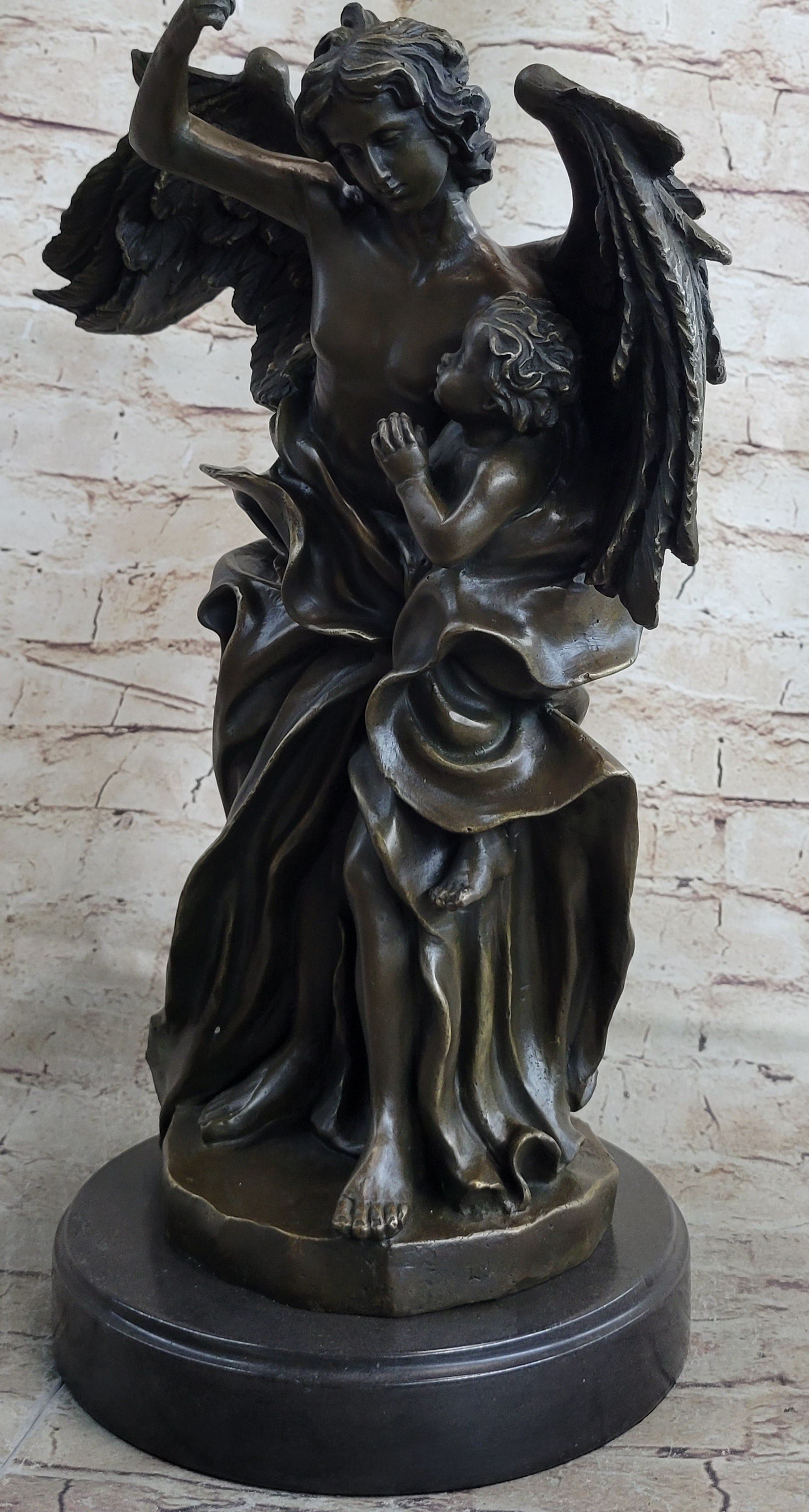 Trinx Kaiyah Signed Leonard Large Muscular Angel With A Child Bronze ...