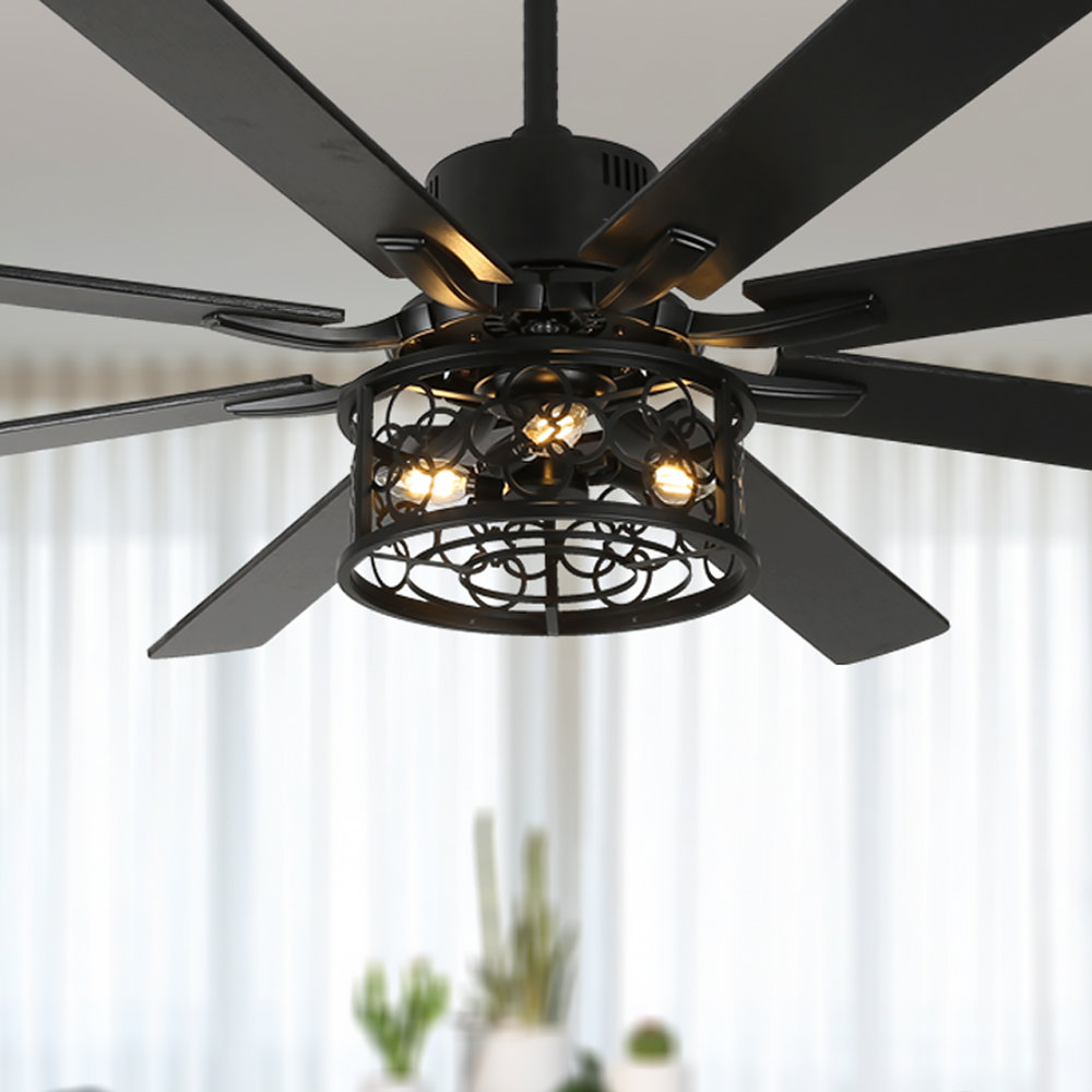 17 Stories Clercq 72" 8 - Blades Industrial Ceiling Fan with Light Kit ...