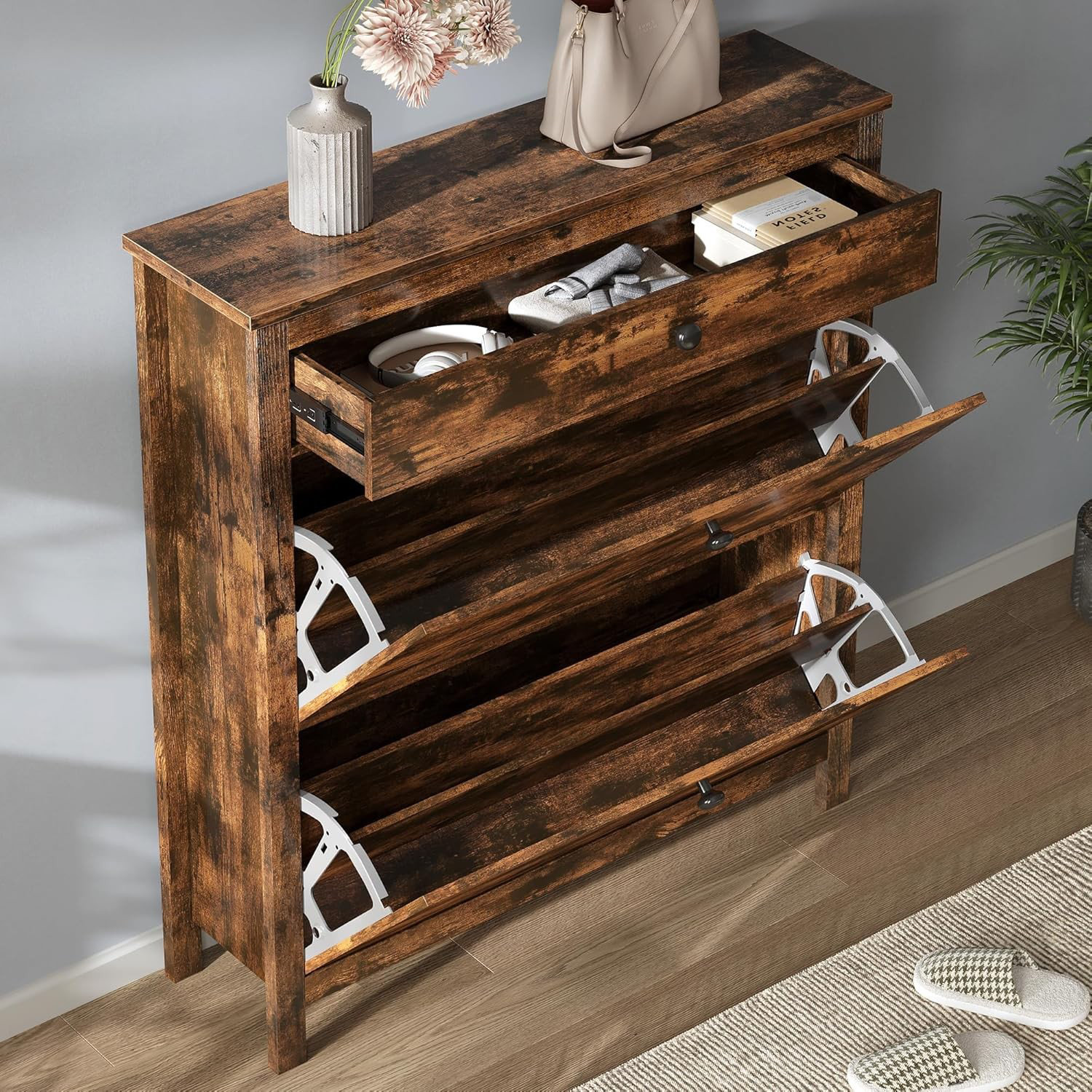 Loon Peak Shoe Cabinet With 2 Flip Drawer Slim Shoe Storage Cabinet ...