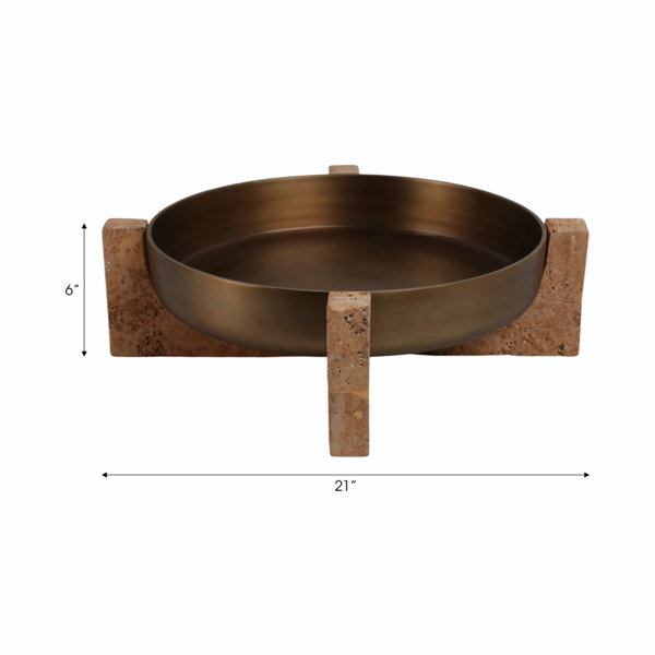 Mercer41 21" Fridley Bowl With Travertine Base | Wayfair