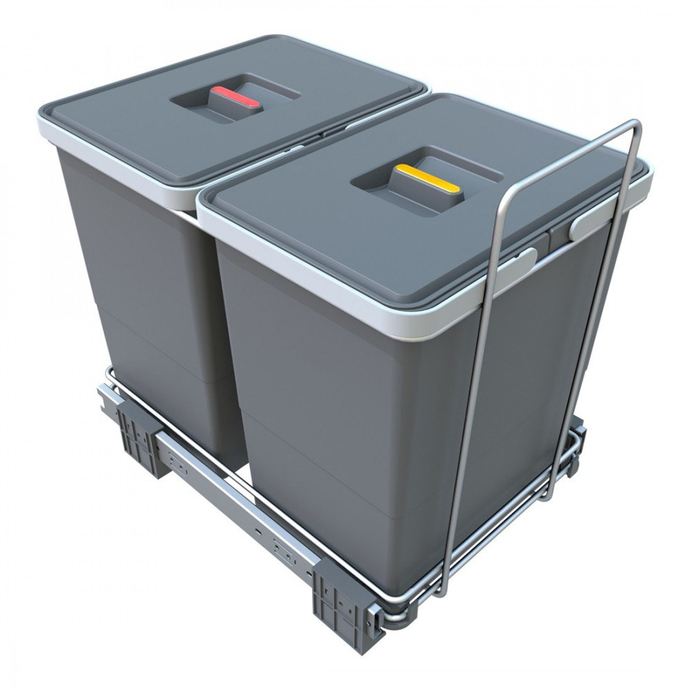 Solua Bottom Mount Waste Bin PullOut, Ball Bearing Full ext 2x Gray ...