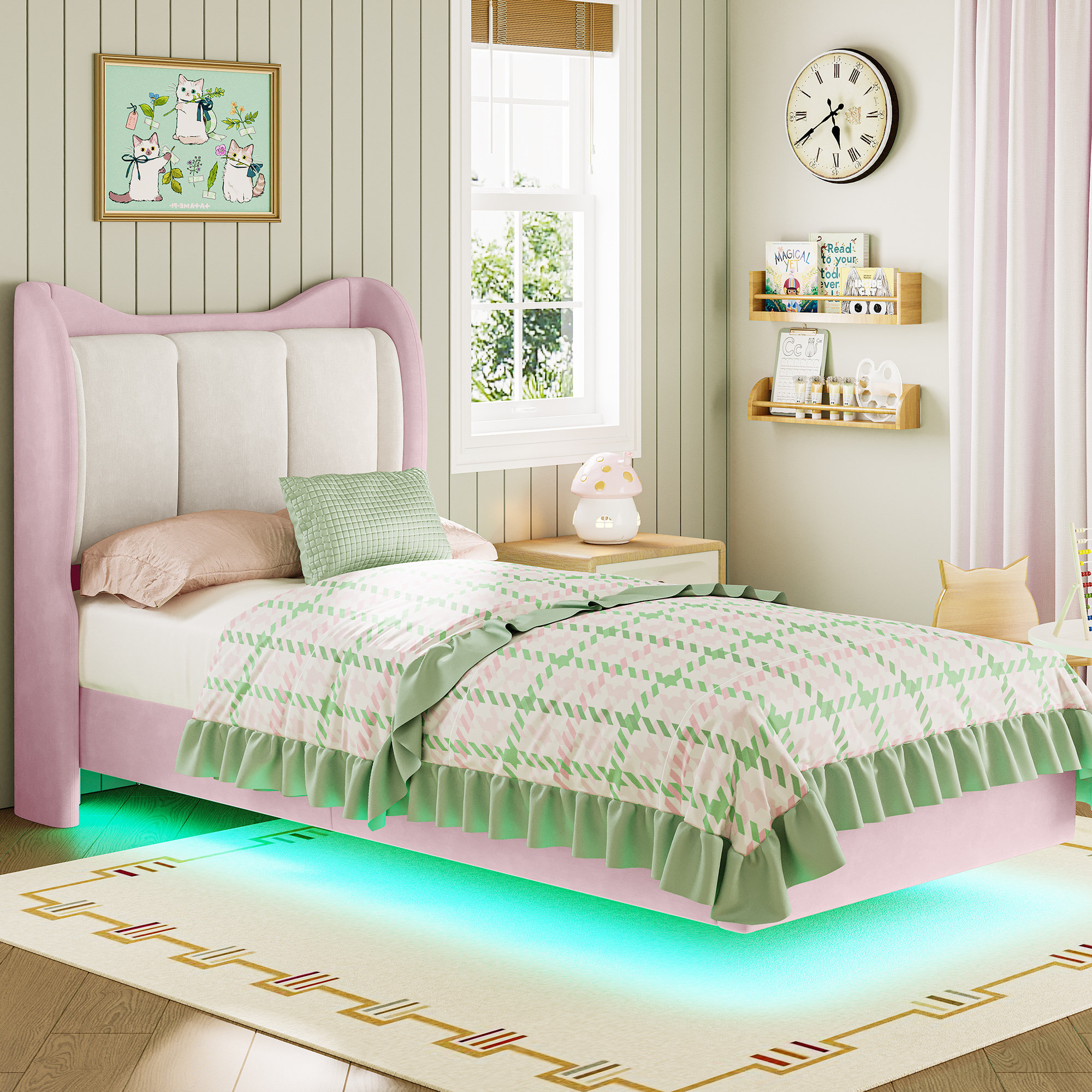 Lark Manor™ Floating Bed Frame With Led Lights, Upholstered Platform ...