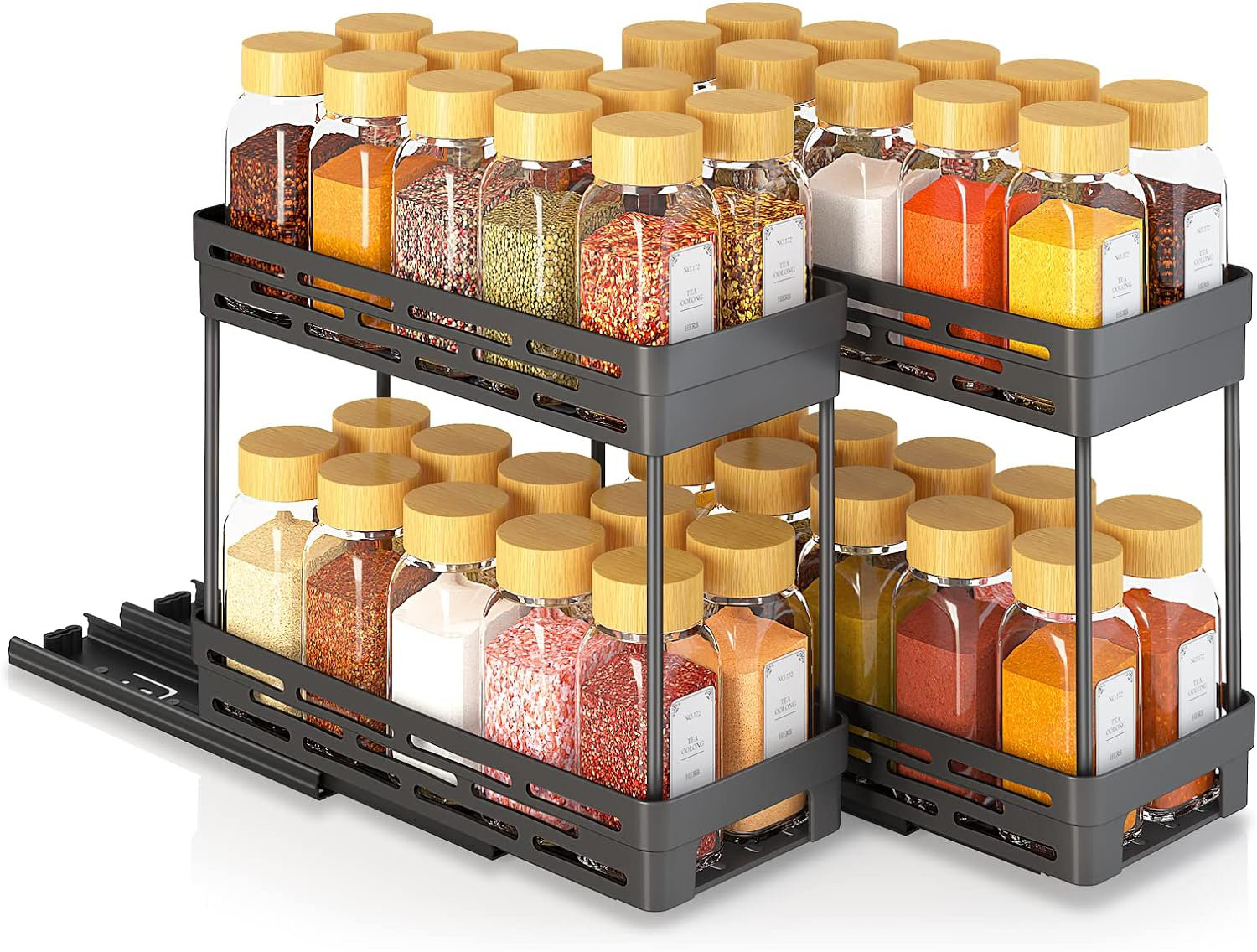 Prep & Savour 3 Packs Pull Out Spice Rack Organizer For Cabinet, Slide ...