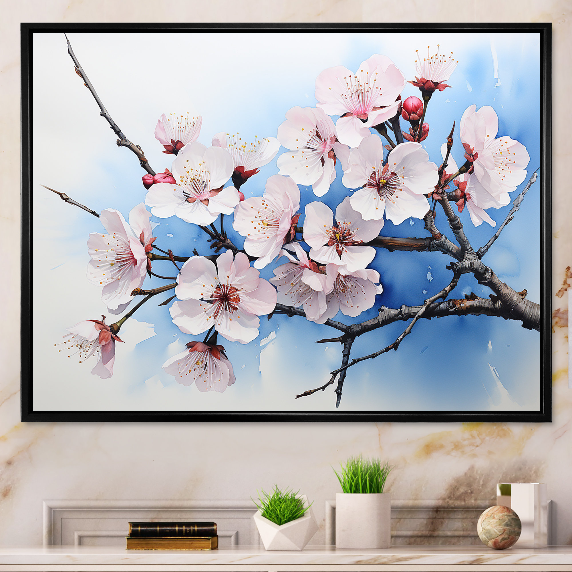 Winston Porter Japan Azure Cherry Blossoms On Canvas Print | Wayfair
