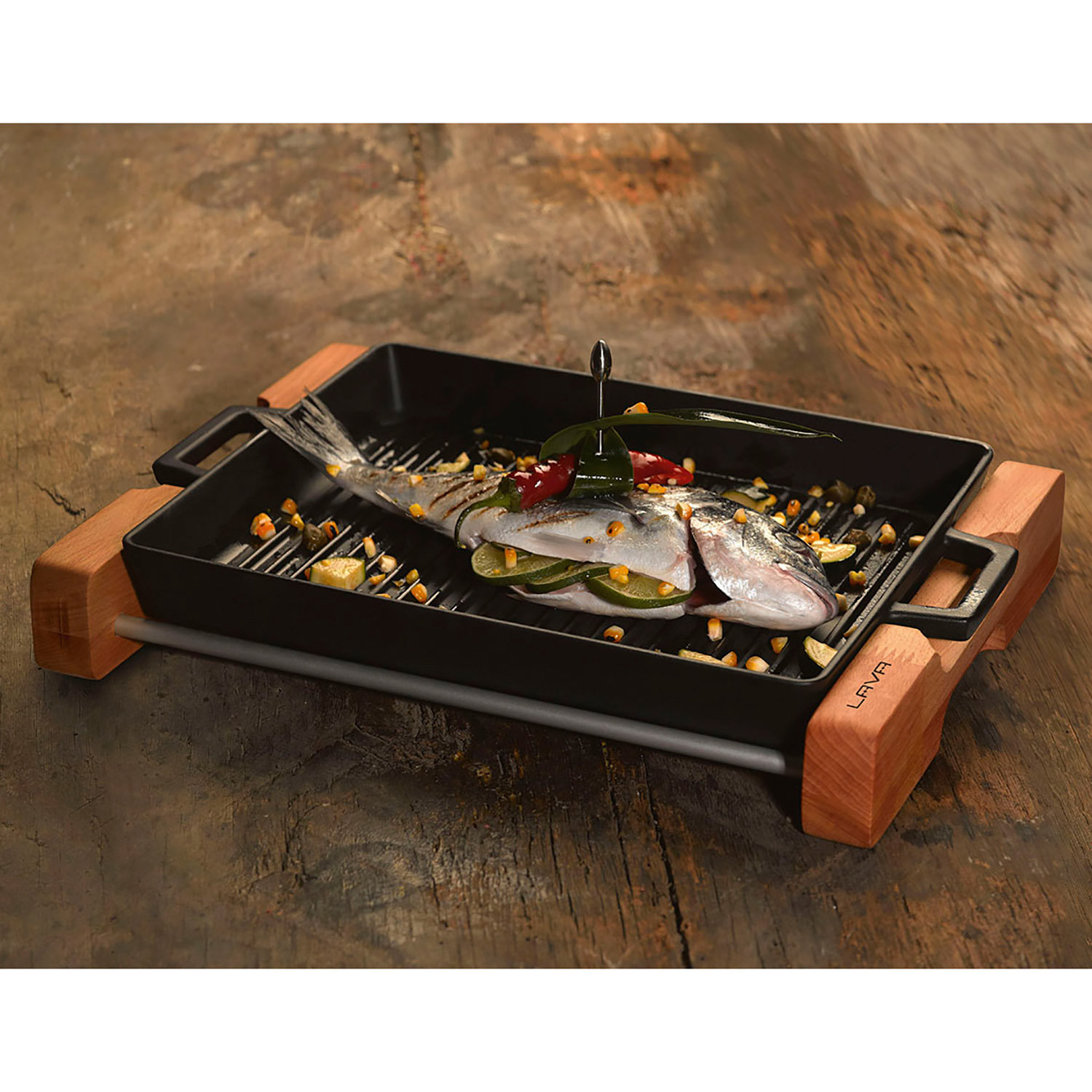 LAVA CAST IRON Lava Enameled Cast Iron Grill Pan 13 inch-Rectangle with ...