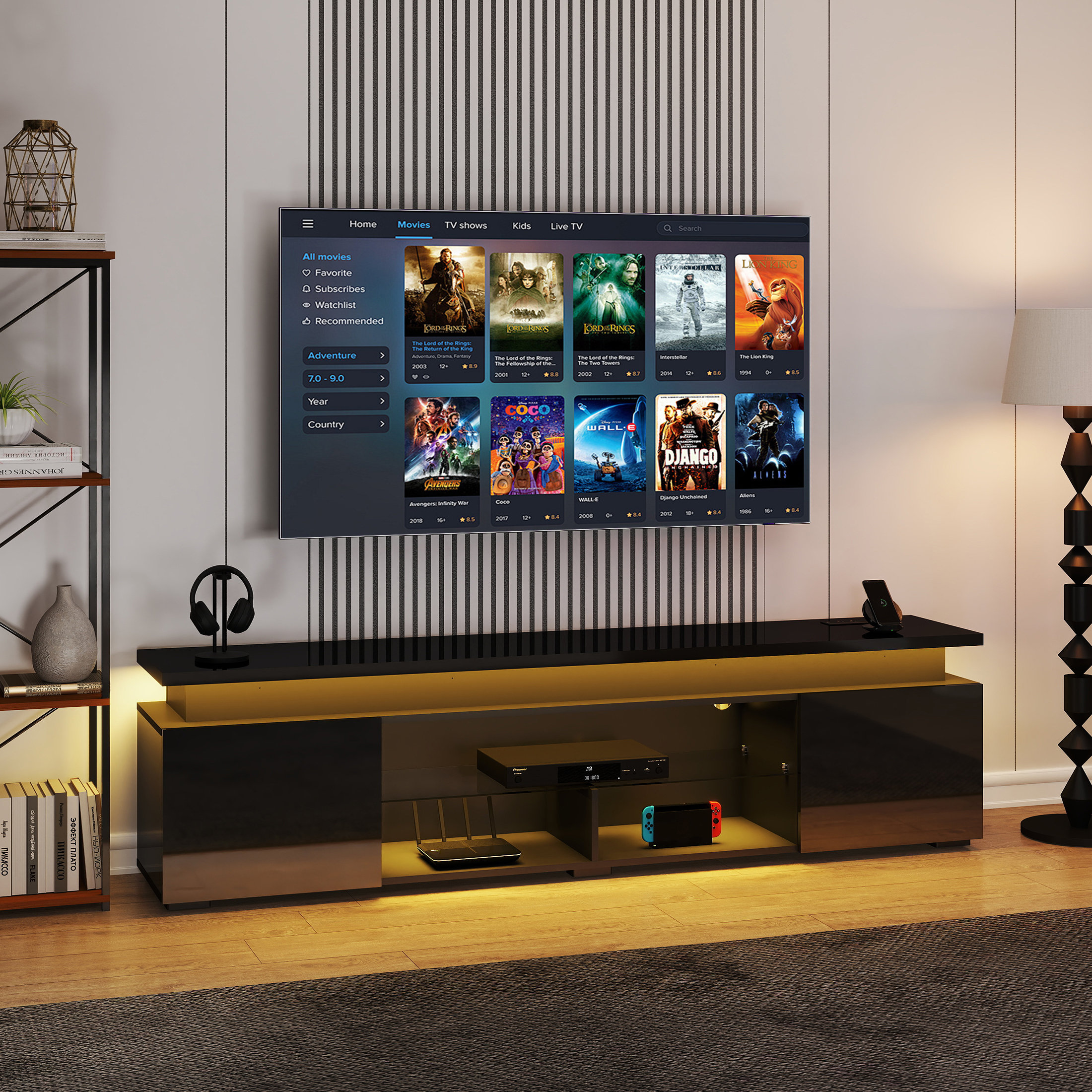 Wrought Studio Modern TV Stand with RGB LED Lights for TVs up to 75 80 ...