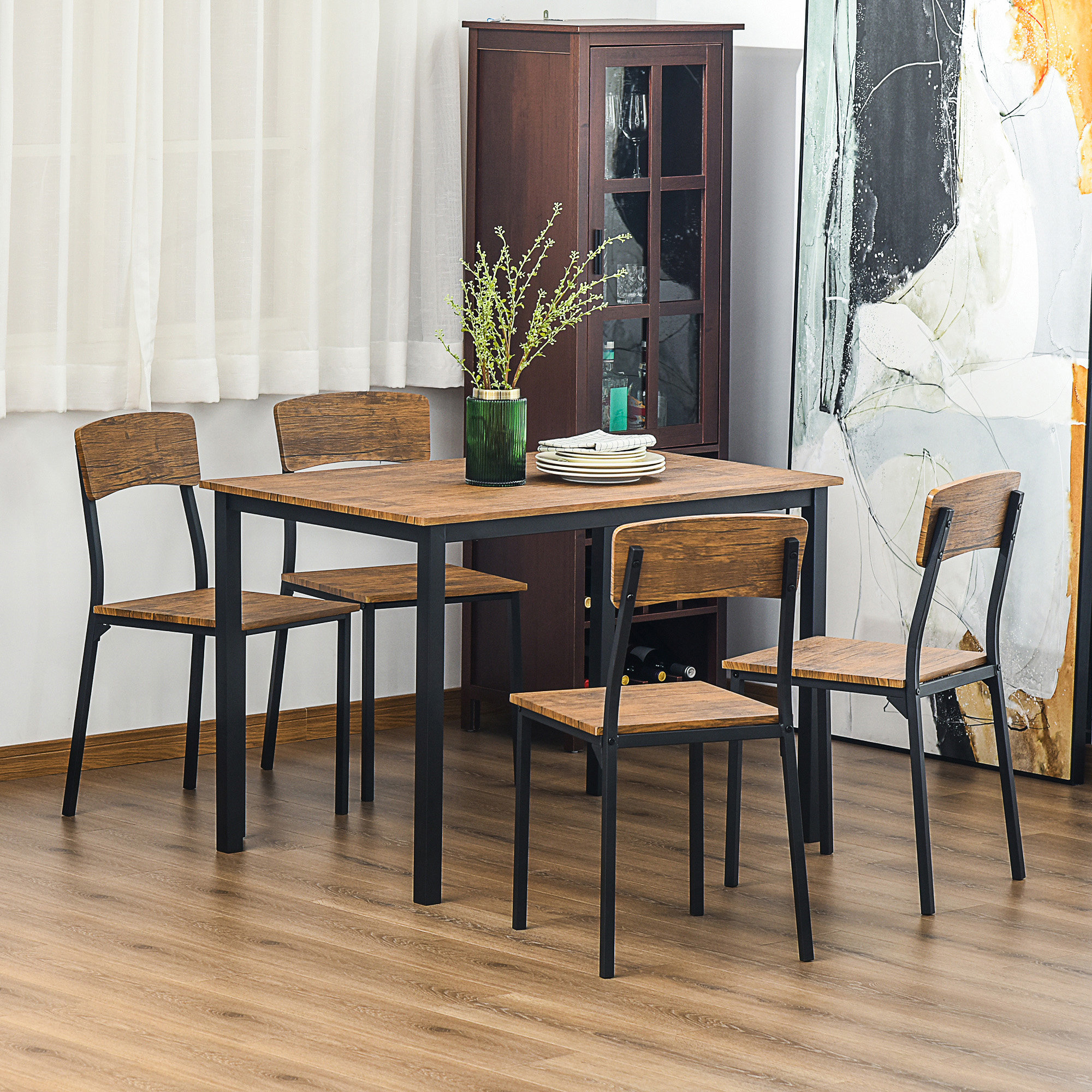 17 Stories 5 Piece Industrial Dining Table Set For 4, Rectangular ...