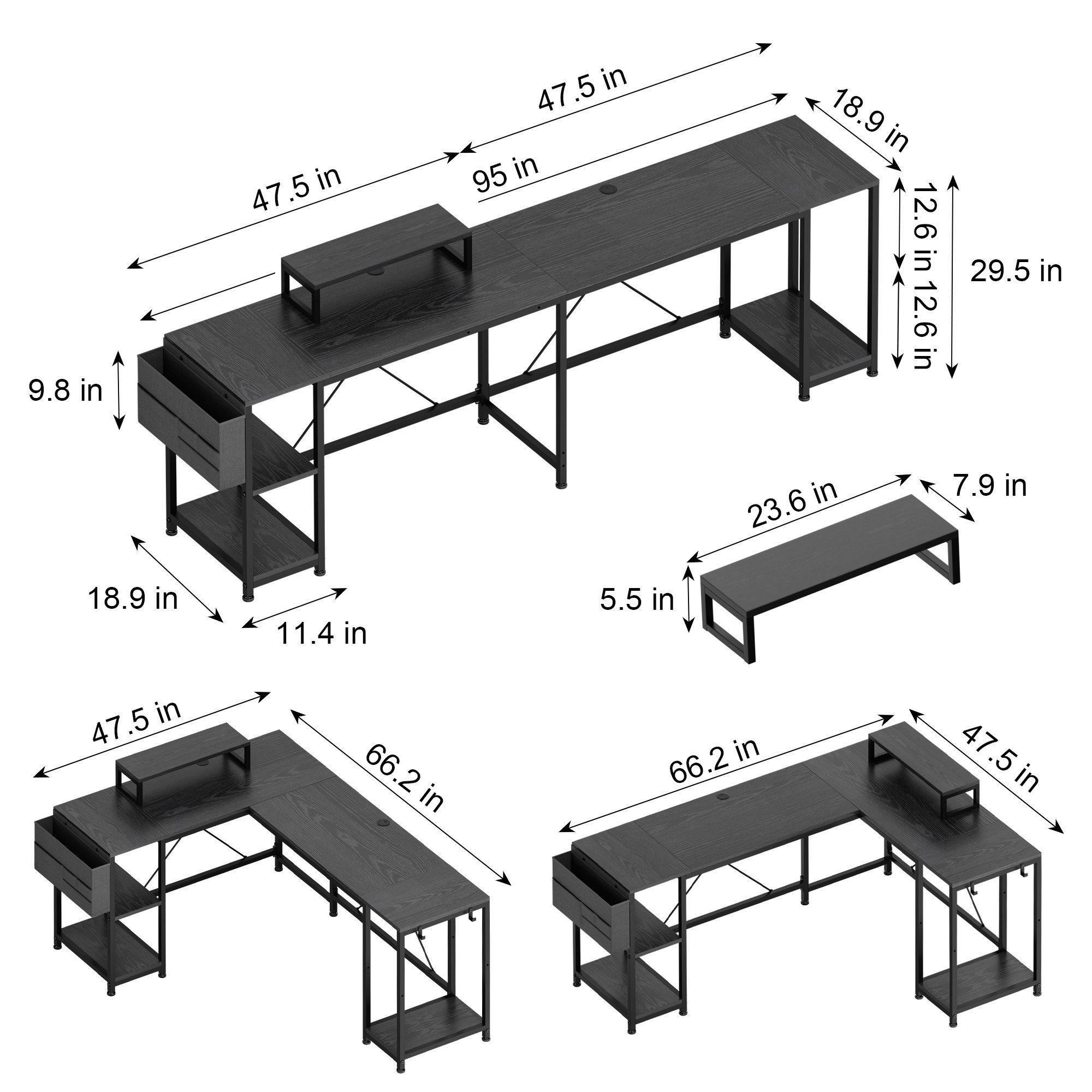 Latitude Run® 95" L-Shaped Desk with Shelves,Corner Computer Desk or 2 ...