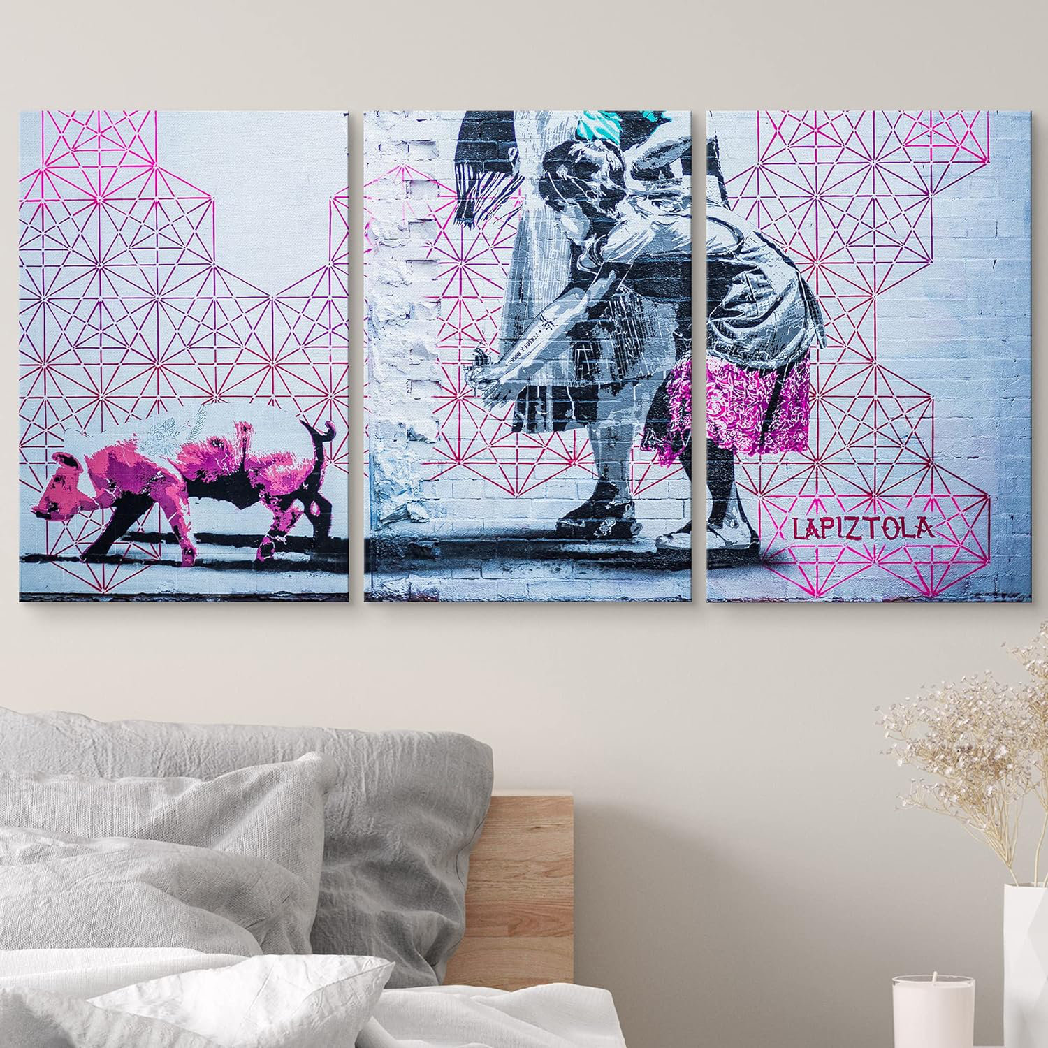 IDEA4WALL Geometric Girl & Pig Triptych Graffiti & Street Art Cities ...