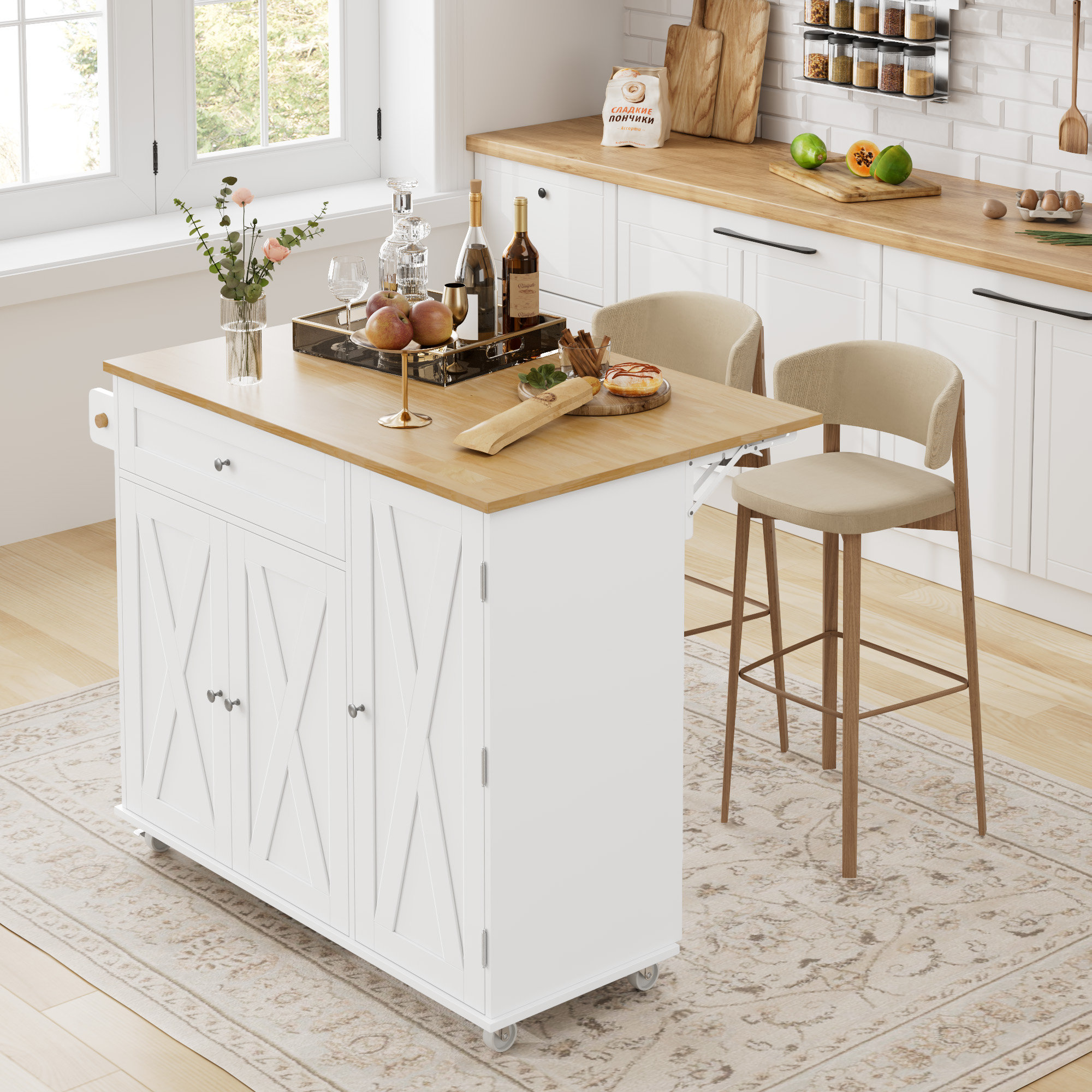 Lark Manor Ahlanni Kitchen Islands, Movable Kitchen Cart with Solid ...