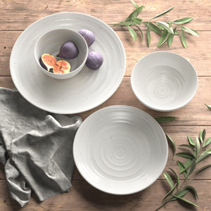 Sango Siterra 16-Piece Rustic White Stoneware Dinnerware Set - Service ...