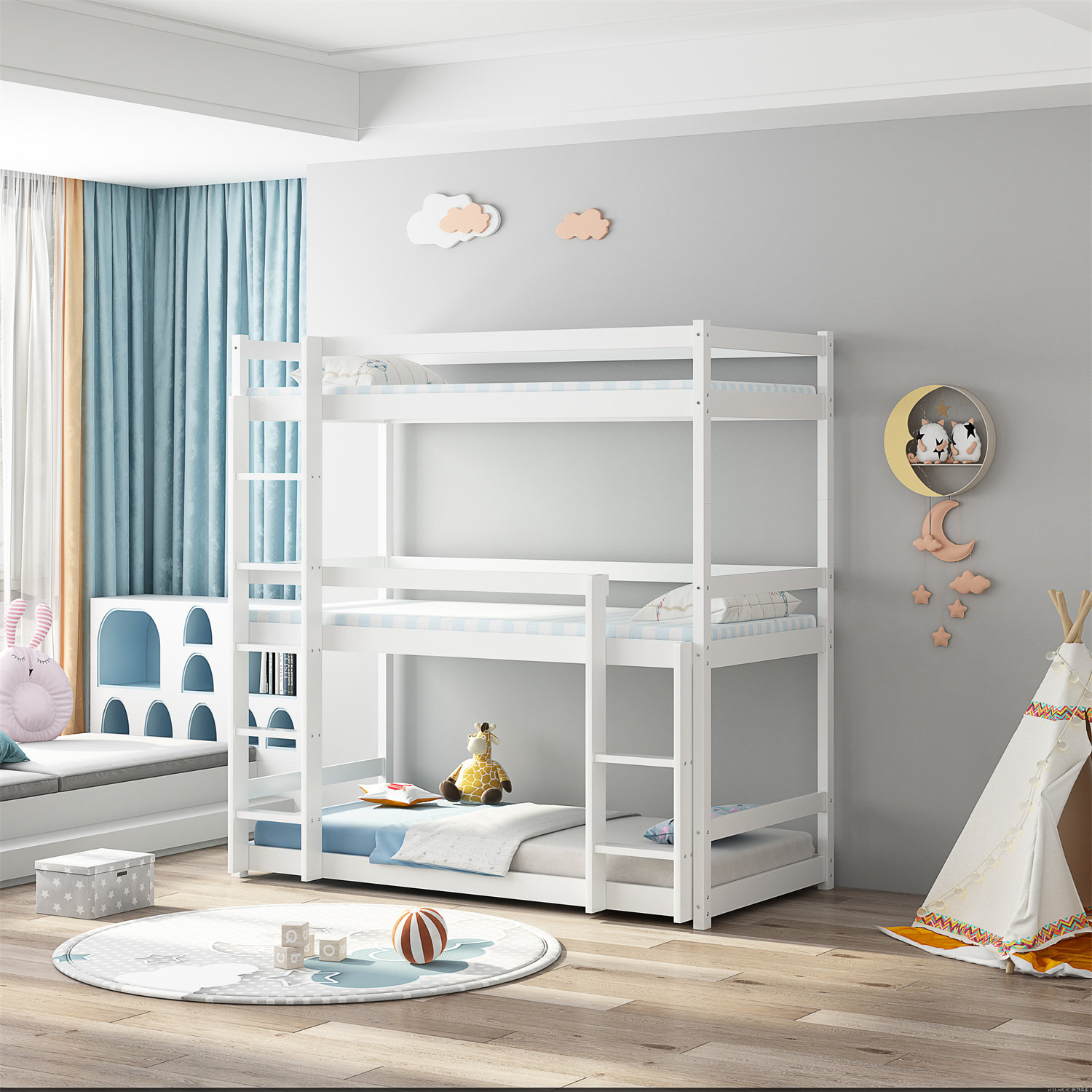 Harriet Bee Triple Bed Bunk Beds, 3Ft Triple Bunk Loft Bed, Triple ...