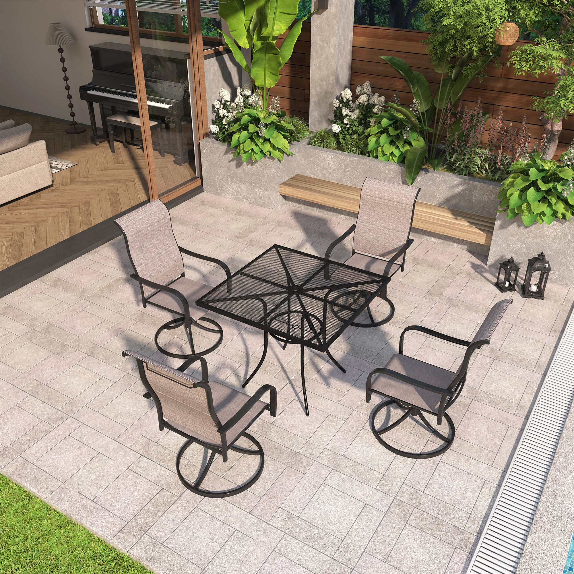 Red Barrel Studio® 5-Piece Steel Patio Swivel Chair Dining Set (Limited ...