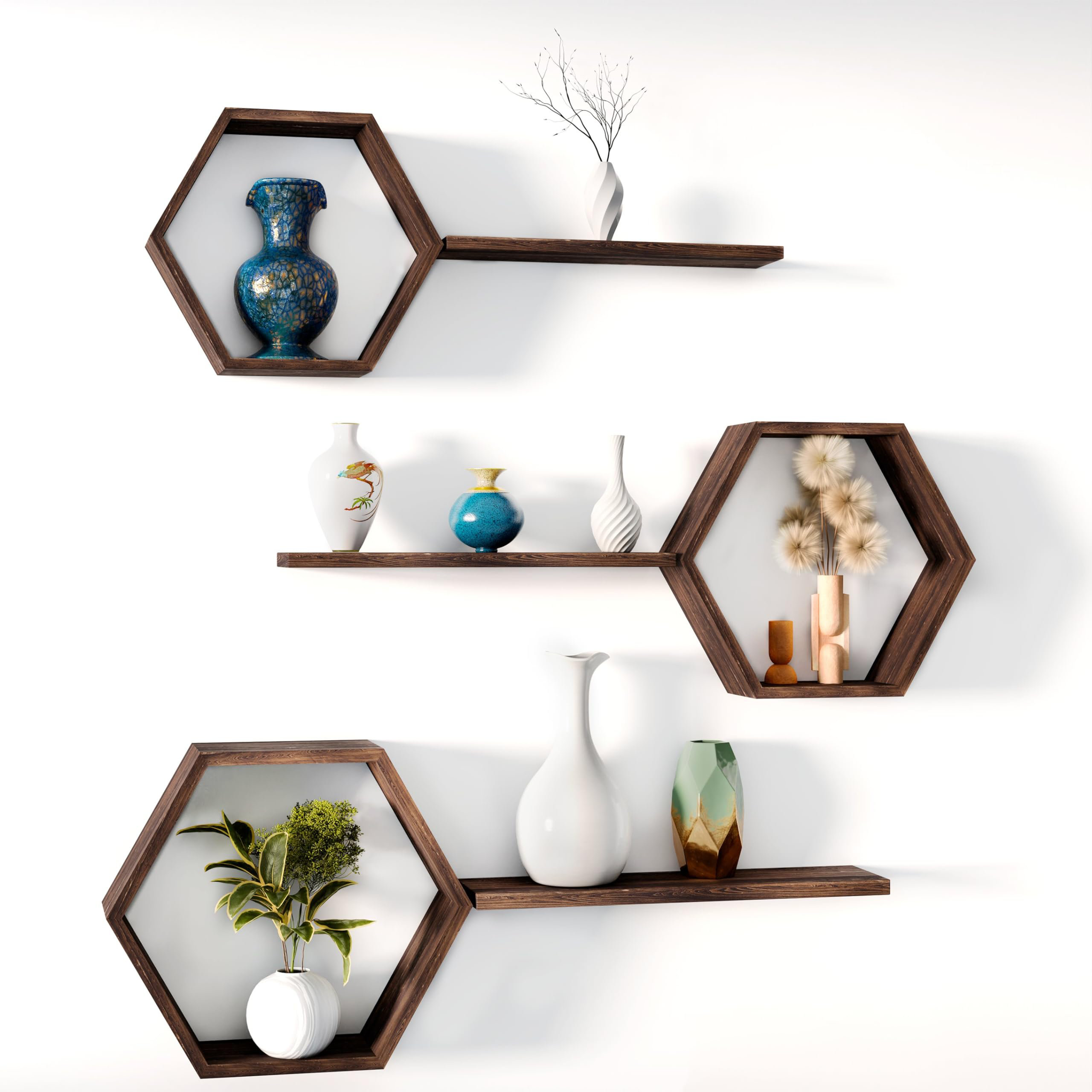 Loon Peak Hexagon Floating Shelves Set Of 6 Honeycomb Shelves For Wall ...