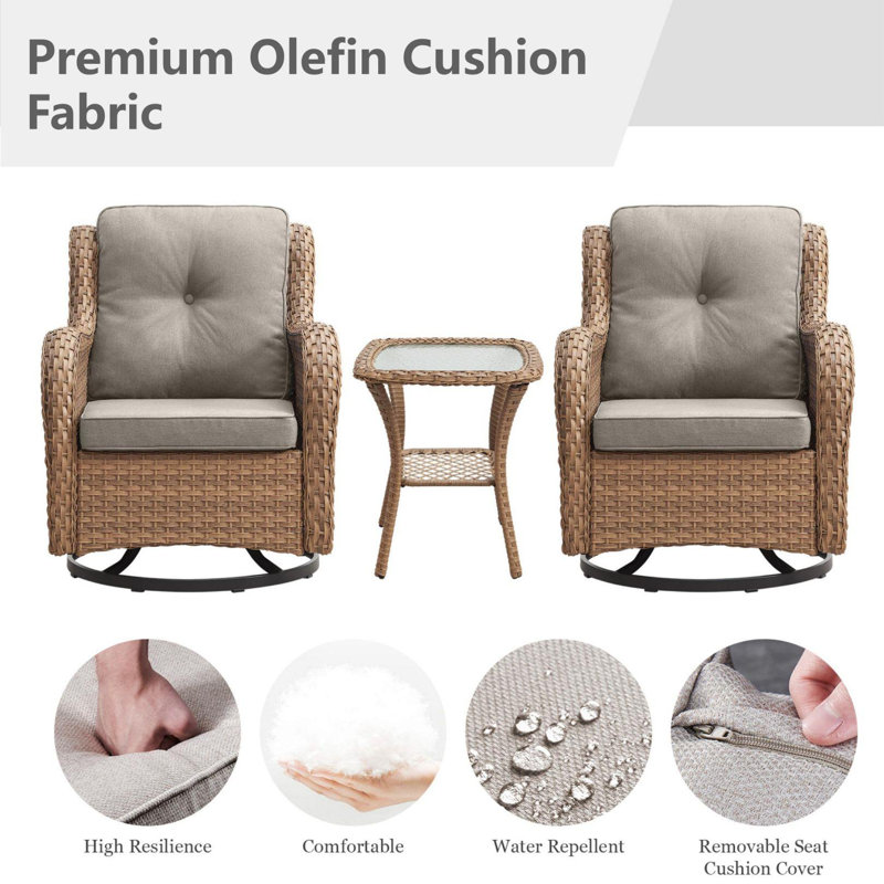 Lark Manor™ Ashawn Wicker Outdoor Swivel Rocker Chair with Cushions ...