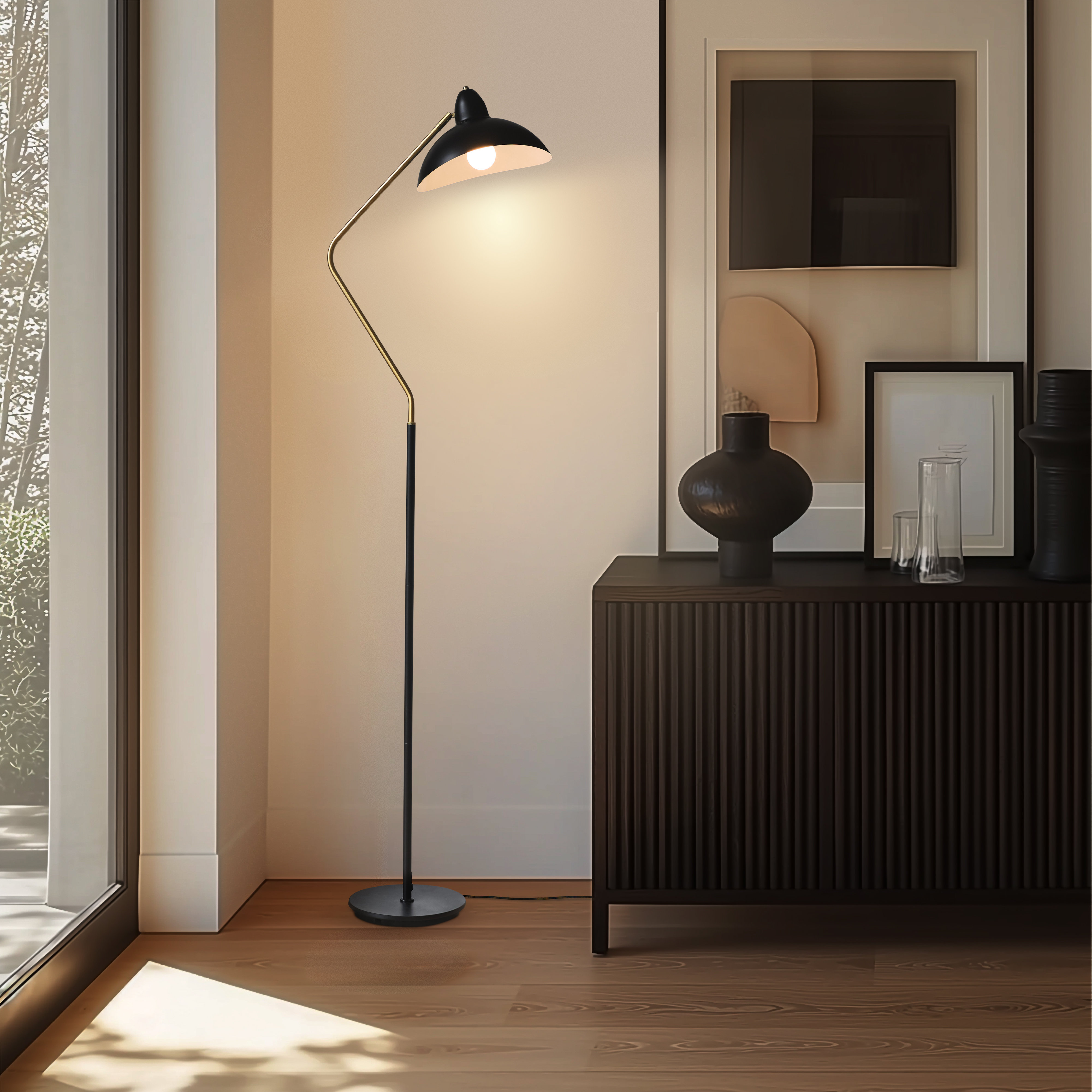 Brightech Swoop 69 in. Modern Adjustable LED Floor Lamp with Metal Bowl ...