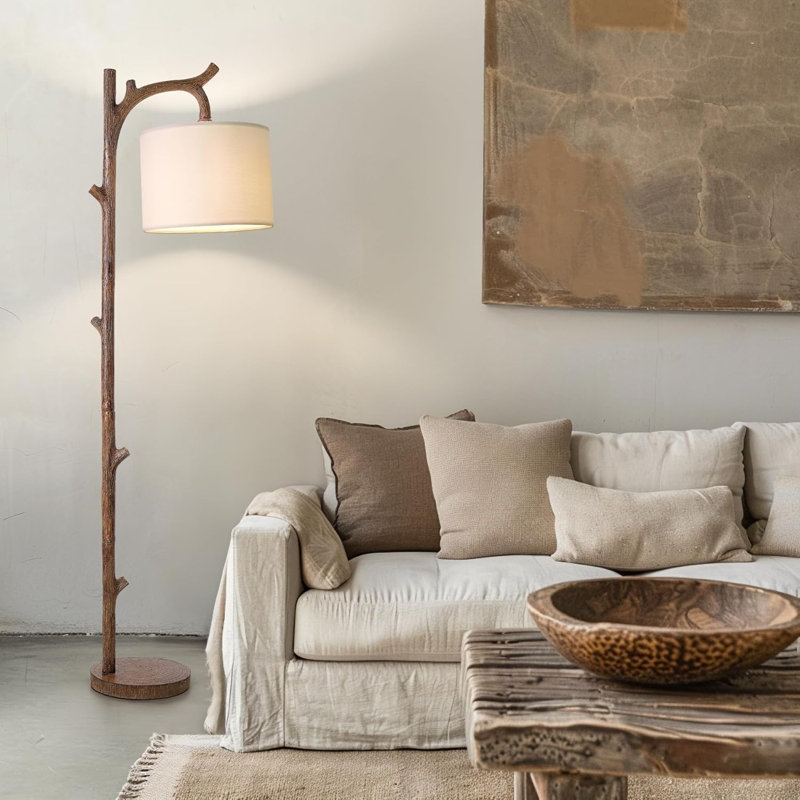 Millwood Pines Rustic Farmhouse Tree Trunk Floor Lamp for Bedroom ...