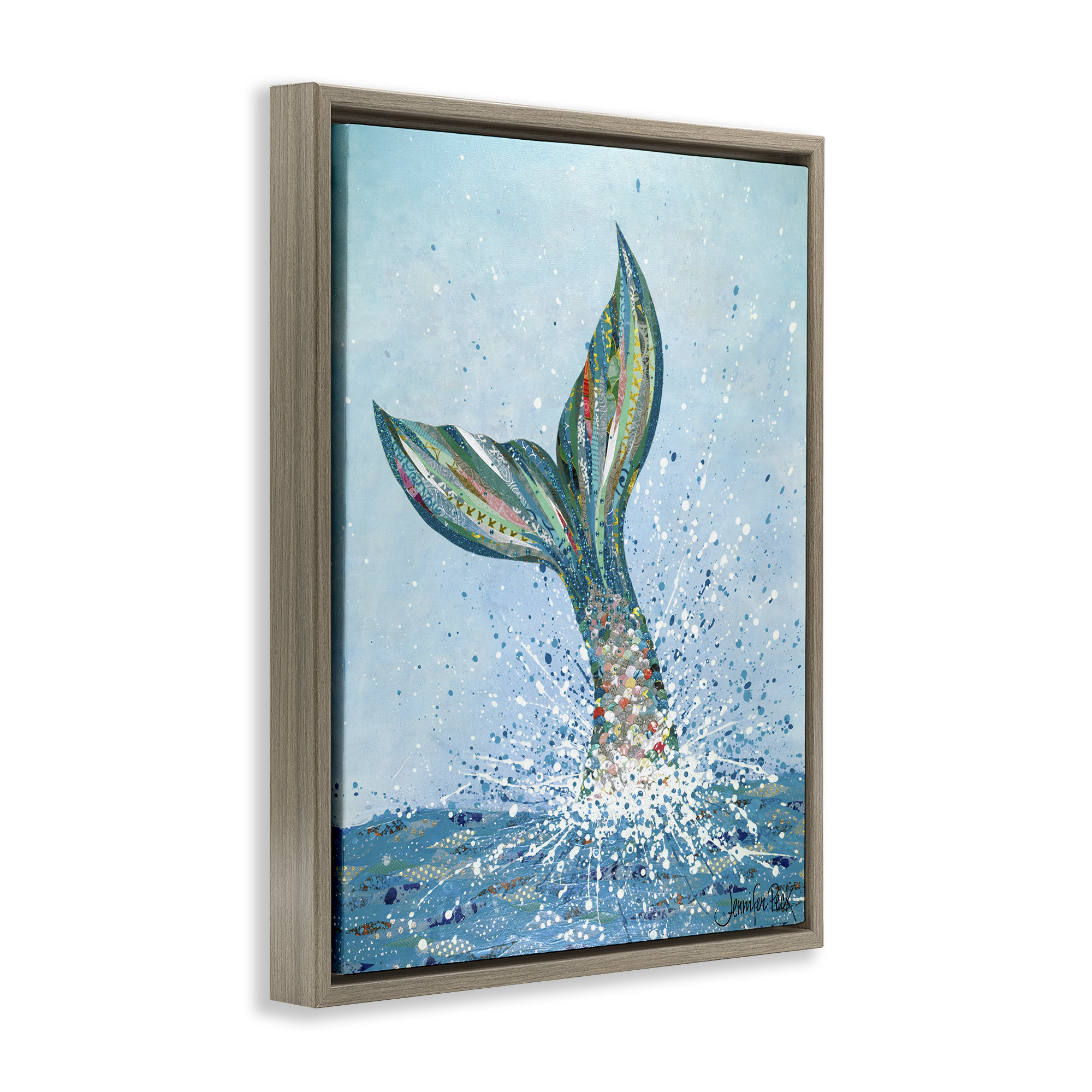 Dovecove Diving Mermaid Tail Framed Floater Canvas Wall Art by Jennifer ...