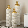 Everly Quinn 3-Piece White Gold Floor Vase, Golden Prism Design, Tall ...