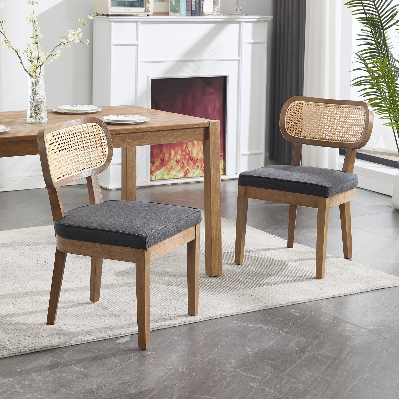 Bayou Breeze Rattan Dining Chairs Farmhouse Dining Room Chairs Wooden ...