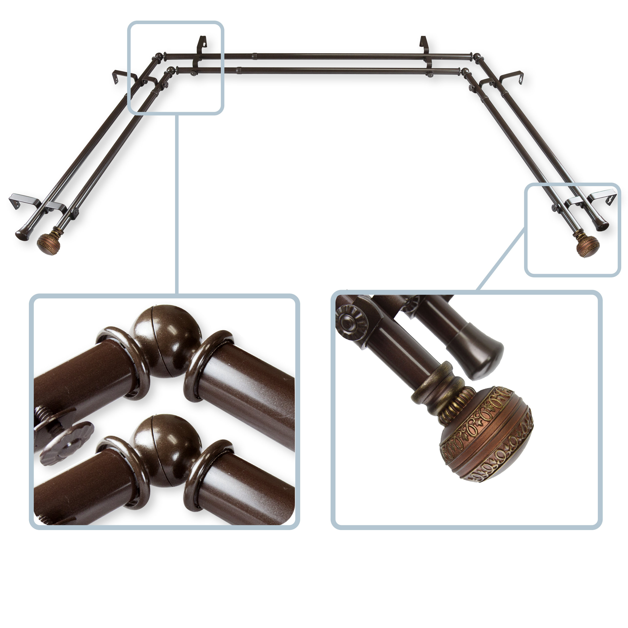 Astoria Grand Rhodri Steel Adjustable Overall Width Bay Window Curtain ...