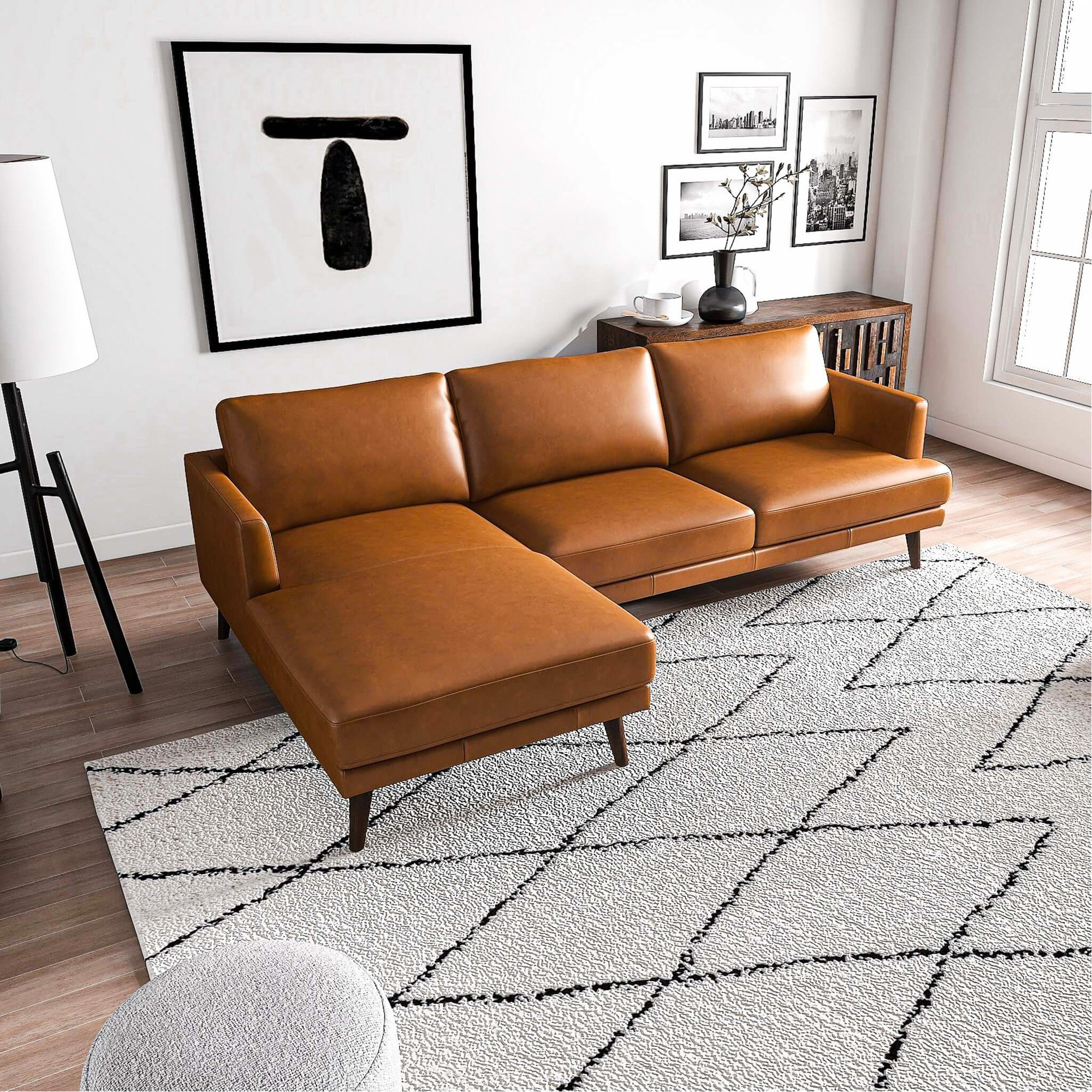 Corrigan Studio L-Shaped Genuine Leather Sectional In Tan - Wayfair Canada