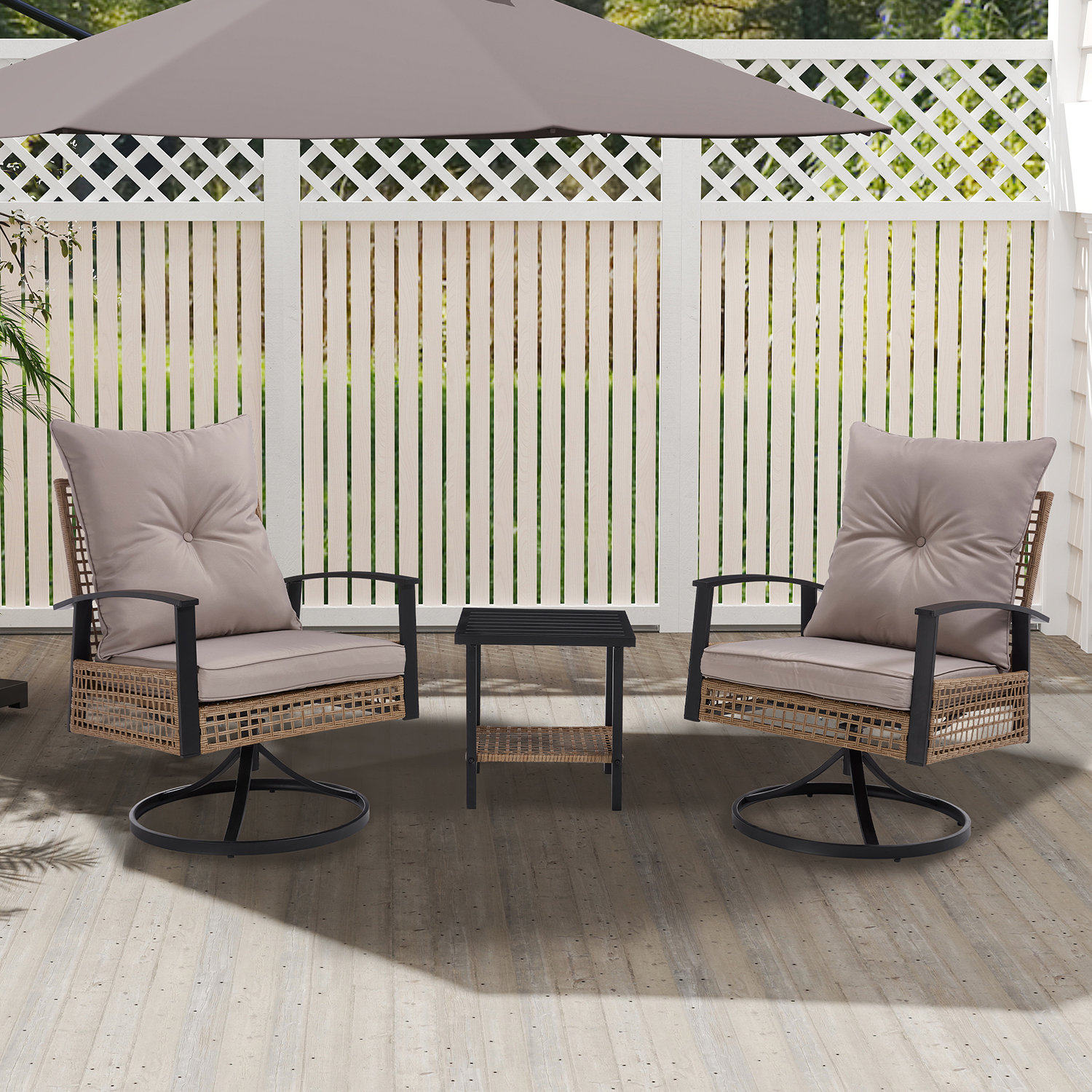 Bay Isle Home™ 3 Pcs Patio Swivel Rocker Set With 2-Tier Coffee Table ...