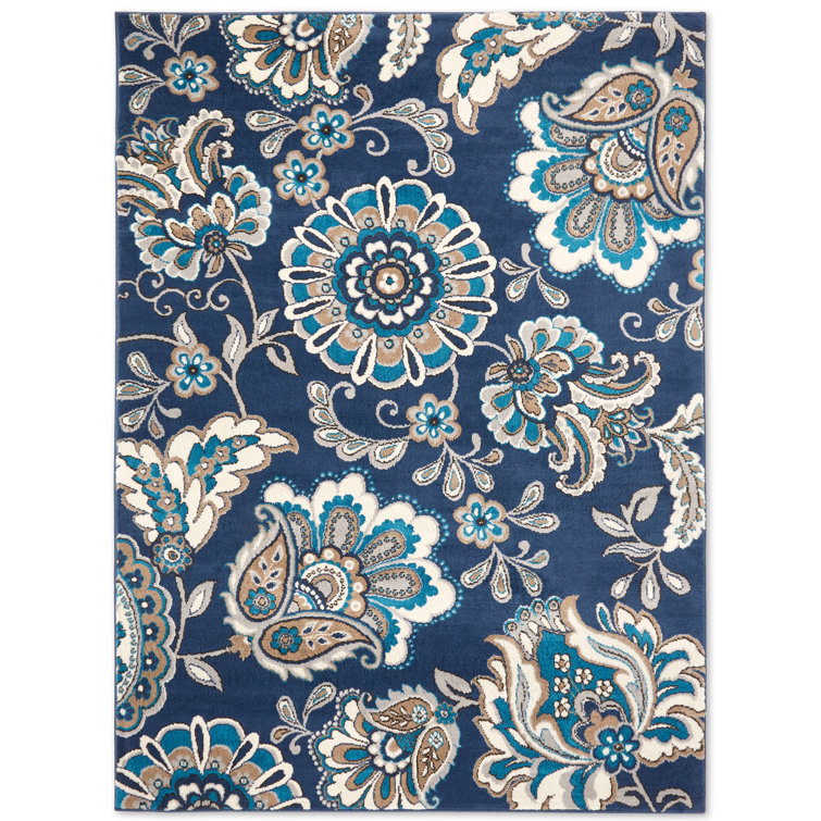 Andover Mills™ Caffey Floral Blue Area Rug & Reviews | Wayfair