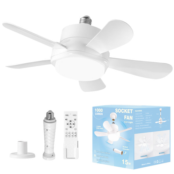 Ebern DesignsSocket Fan Light with Remote, 16 inch Ceiling Fan with ...