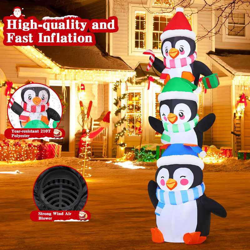 GOOSH Christmas Inflatables 6 Ft Inflatable Christmas Penguin With ...