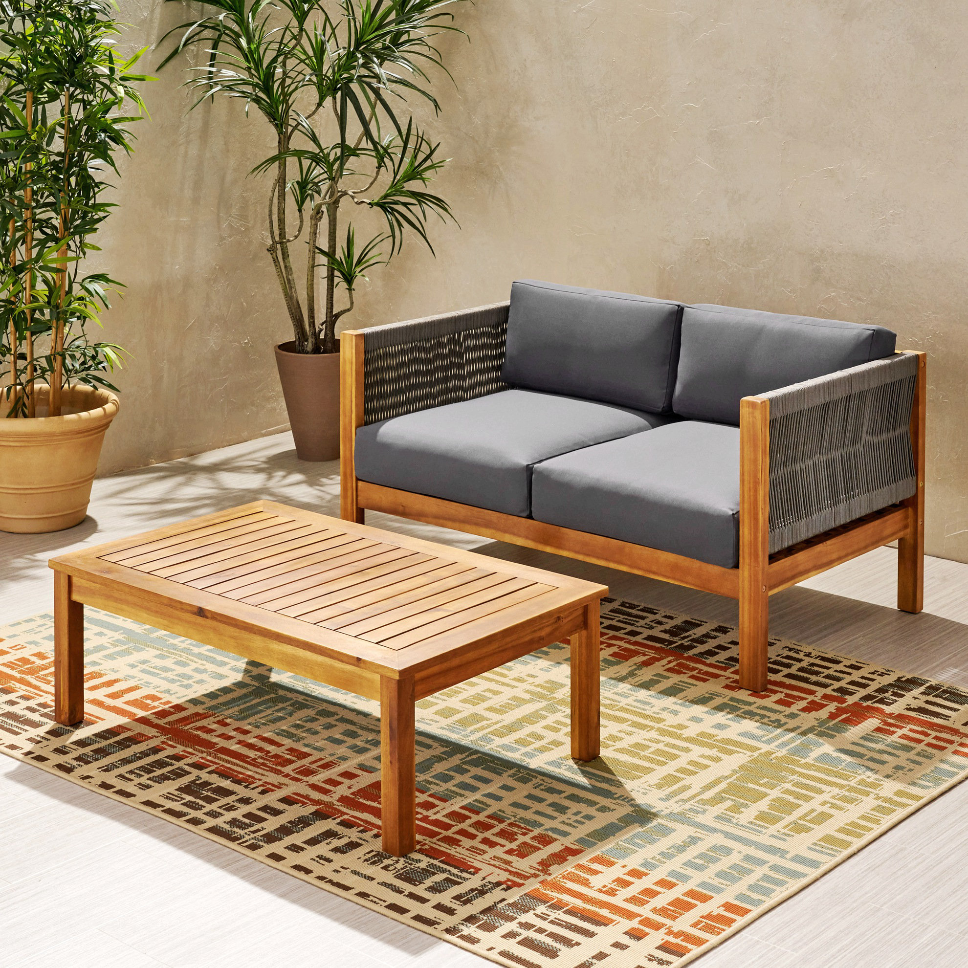 Latitude Run® LAUREL Outdoor 4 Seater Chat Set_LOVESEAT & COFFEE TABLE ...