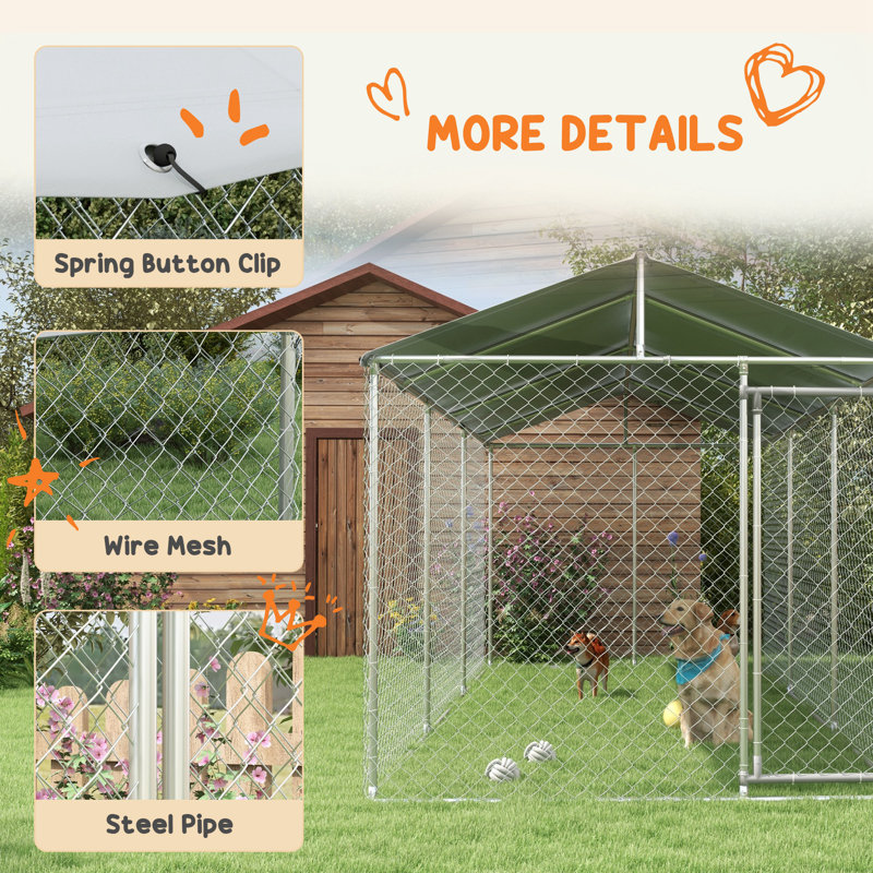 Pawhut 91'' H Galvanized Steel Yard Kennel With Pet Door | Wayfair